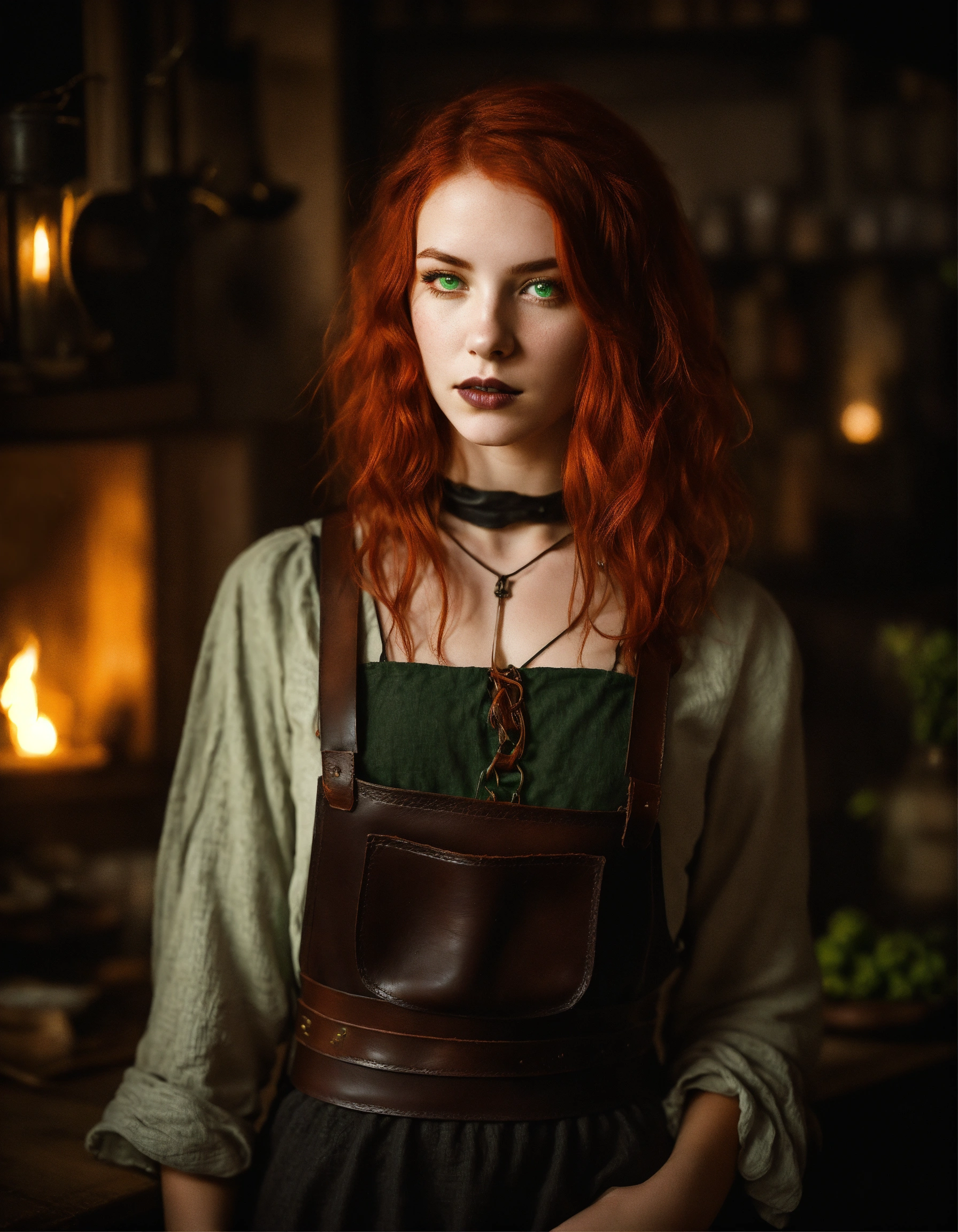 Lexica - Body portrait, 18 year old goth girl alchemist with red hair ...