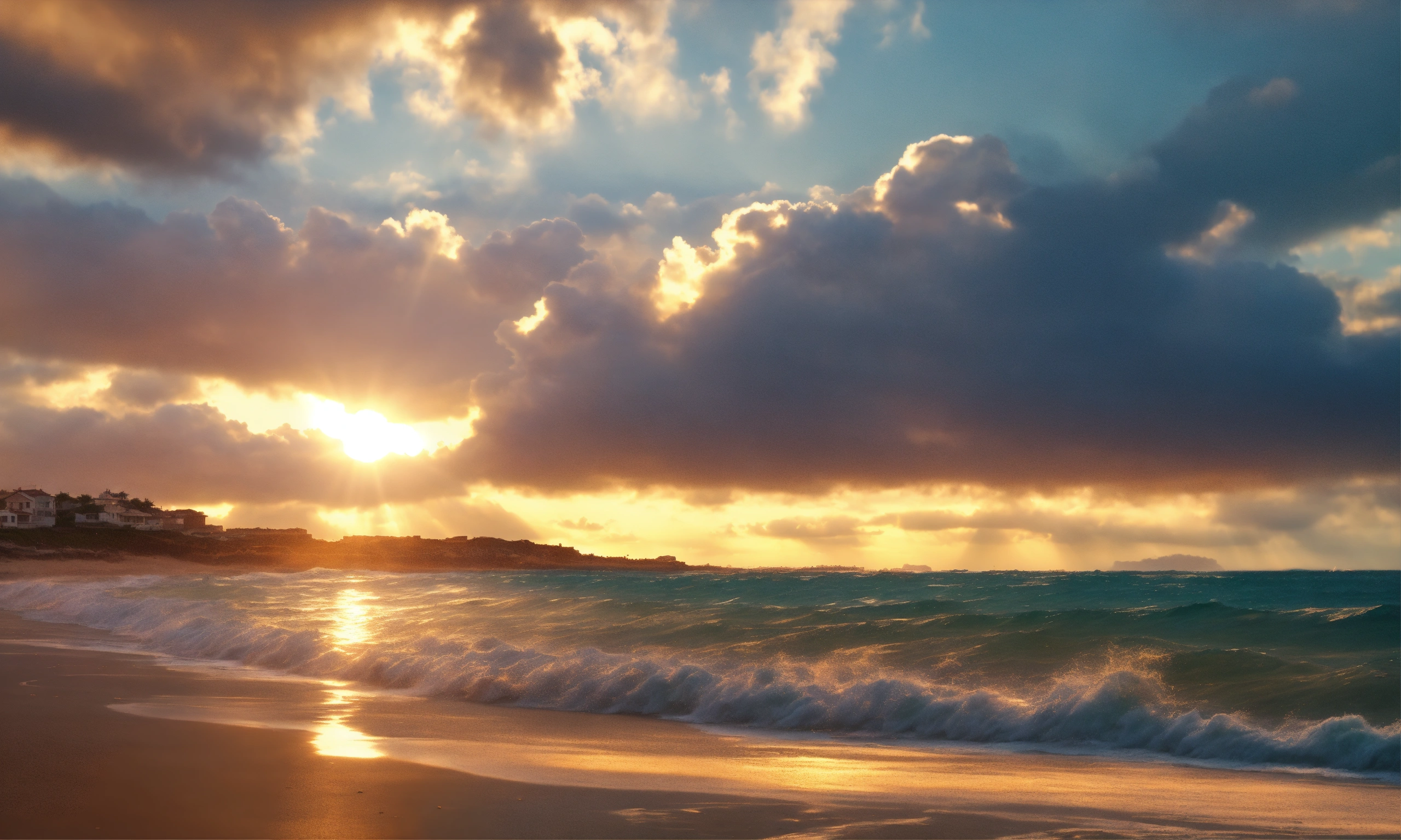 Lexica - Close up of beach with rays of sunlight, lots of clouds, 4k ...