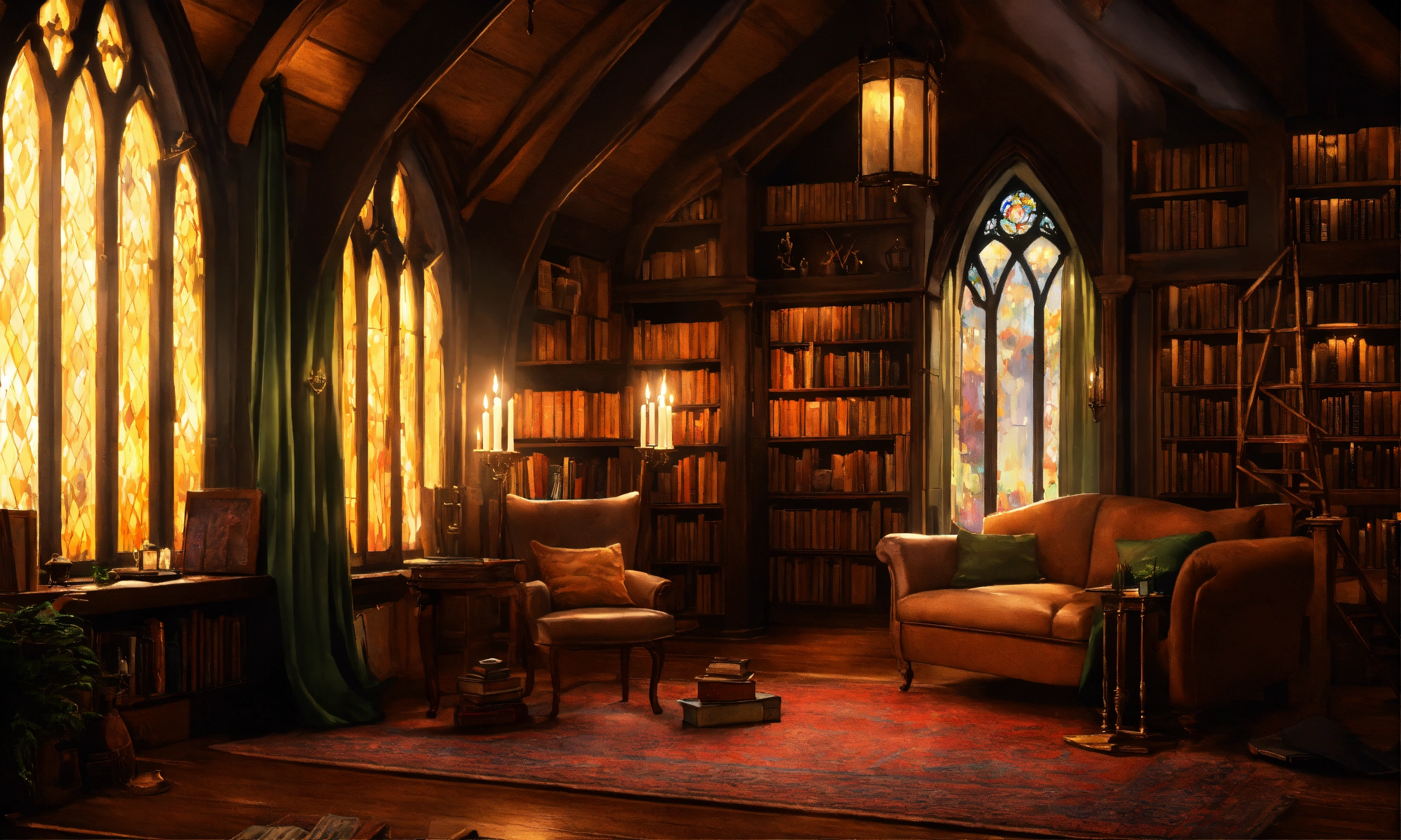 Lexica - Epic shot of very cozy ultra detailed library like from Harry ...