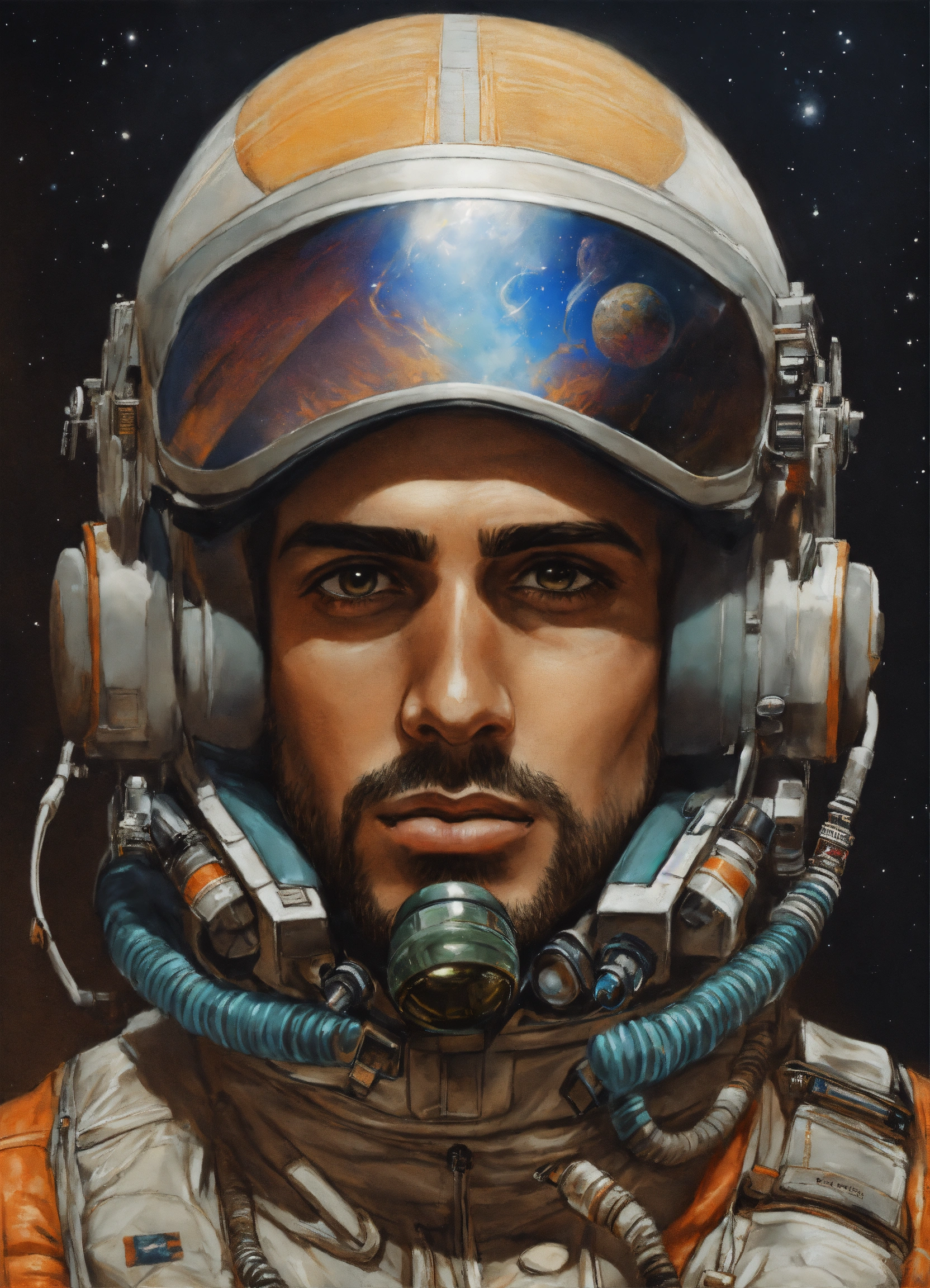 Lexica - Arab male pilot wearing a space fighter flight suit, coriolis ...
