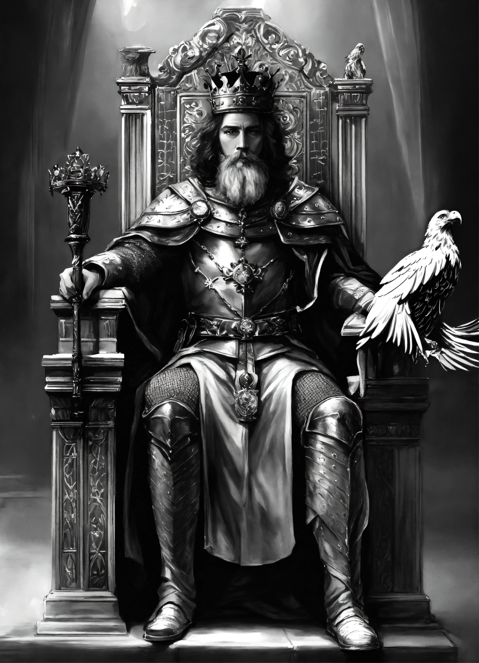 Lexica - Realistic black and white drawing, a king holding a royal ...