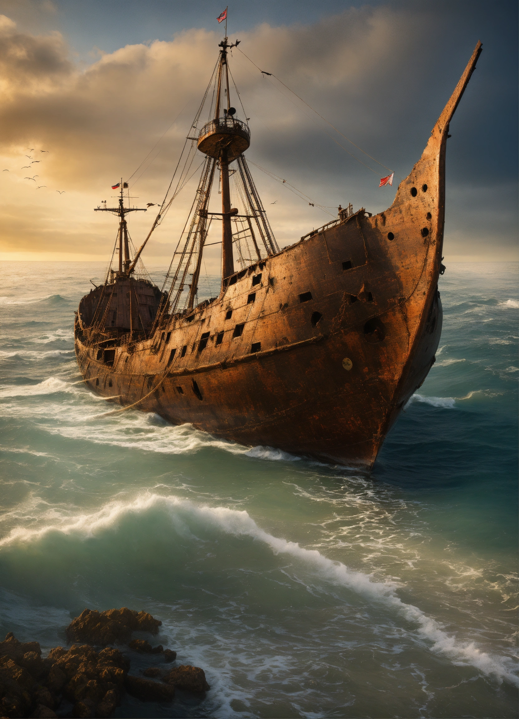 Lexica - Bronze age damaged ship in the ocean. larger ship for the kind ...