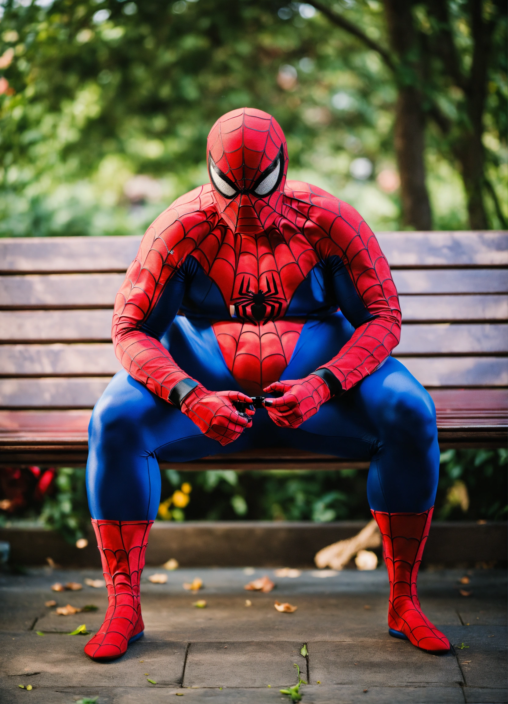 Lexica - Photography, spider-man being a sumo sitting on a bench ...