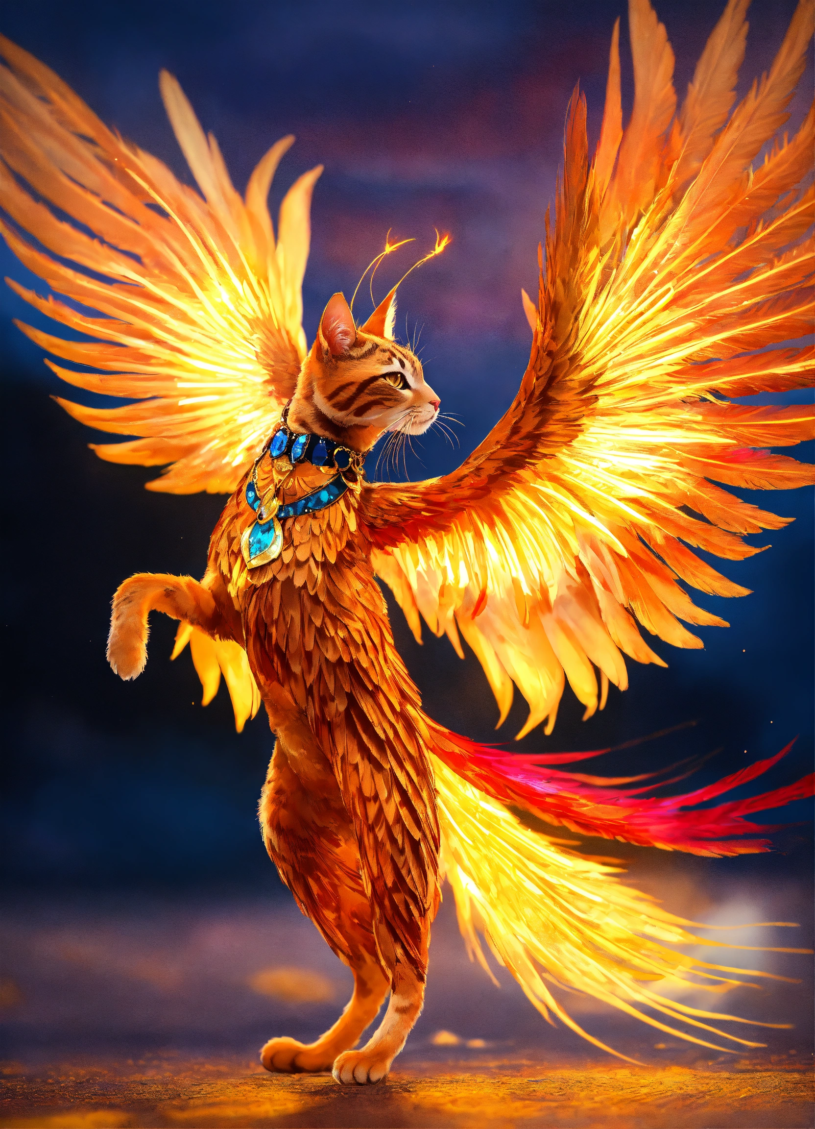 Lexica - A cat like human with two legs, transformed into a phoenix ...