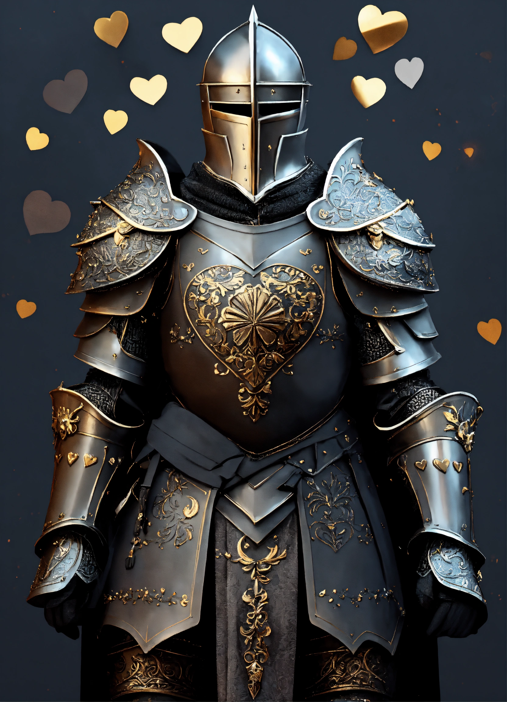 Lexica - Tall strong knight in dark gray armor with heart shaped ...