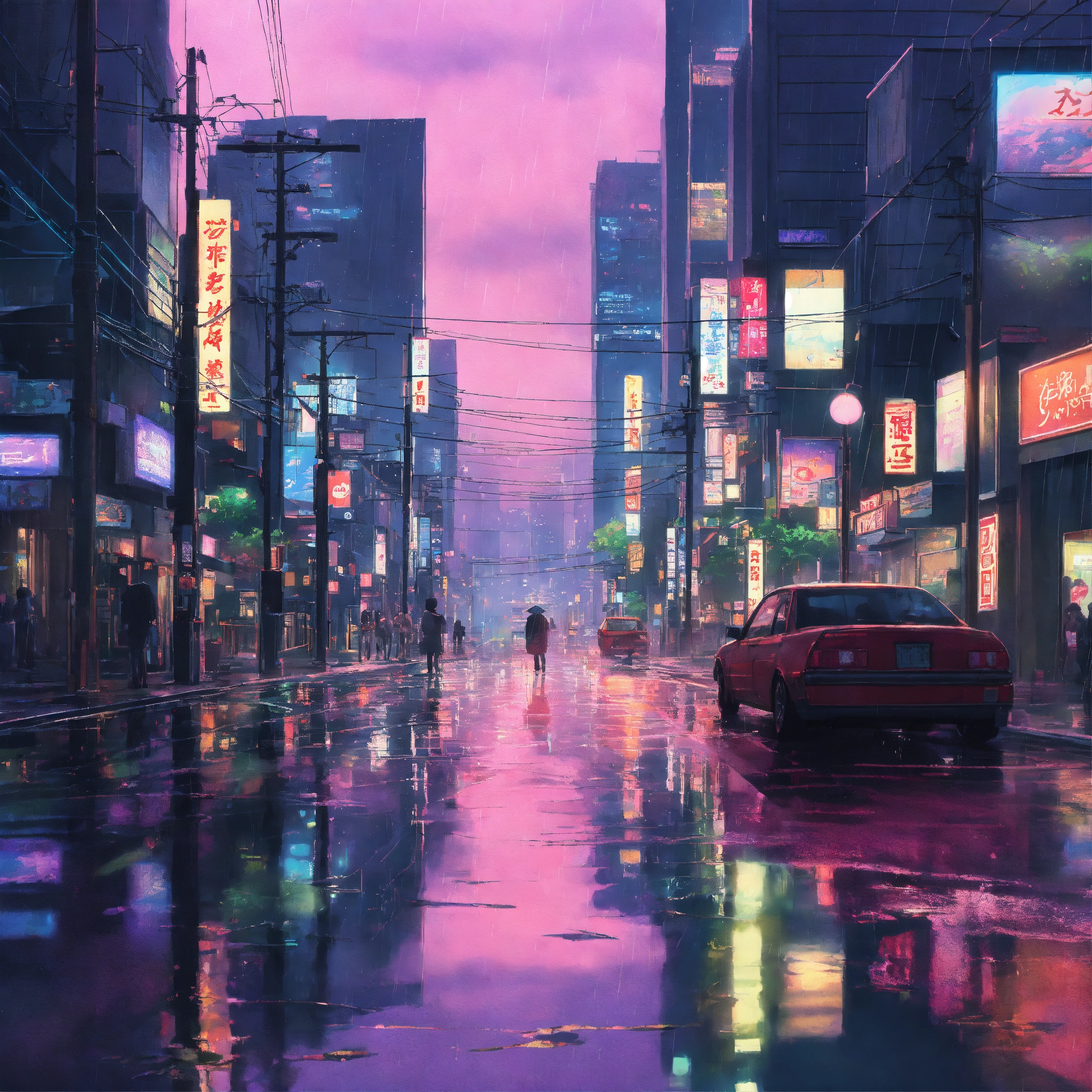 Lexica - A neon-lit Tokyo cityscape at night, reflecting in a puddle on ...