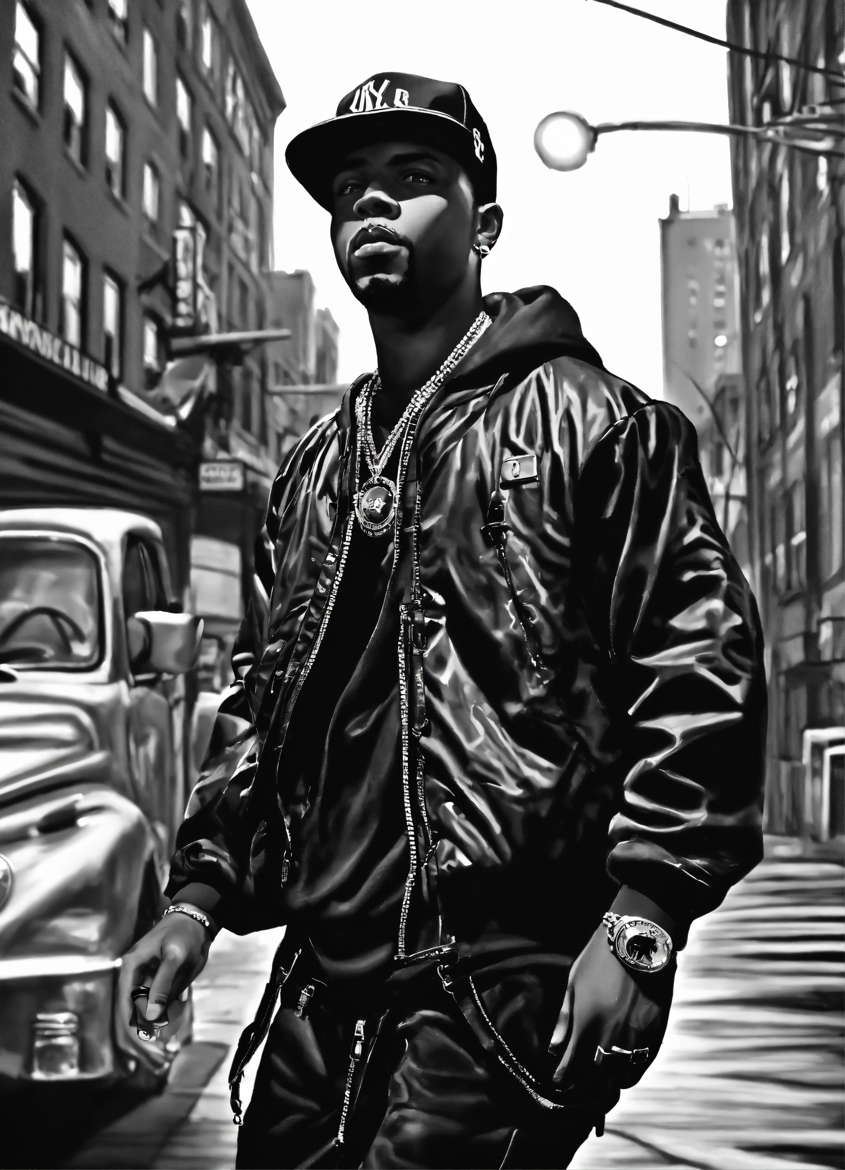 Lexica - Sky view, Pop art, hyperrealist portrait of black rapper ...