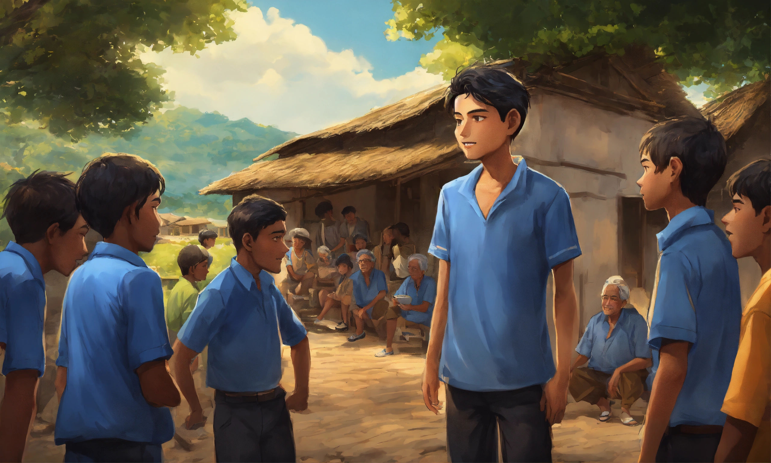 Lexica - Very high detailed 2d illustration, closeup of a boy in blue ...