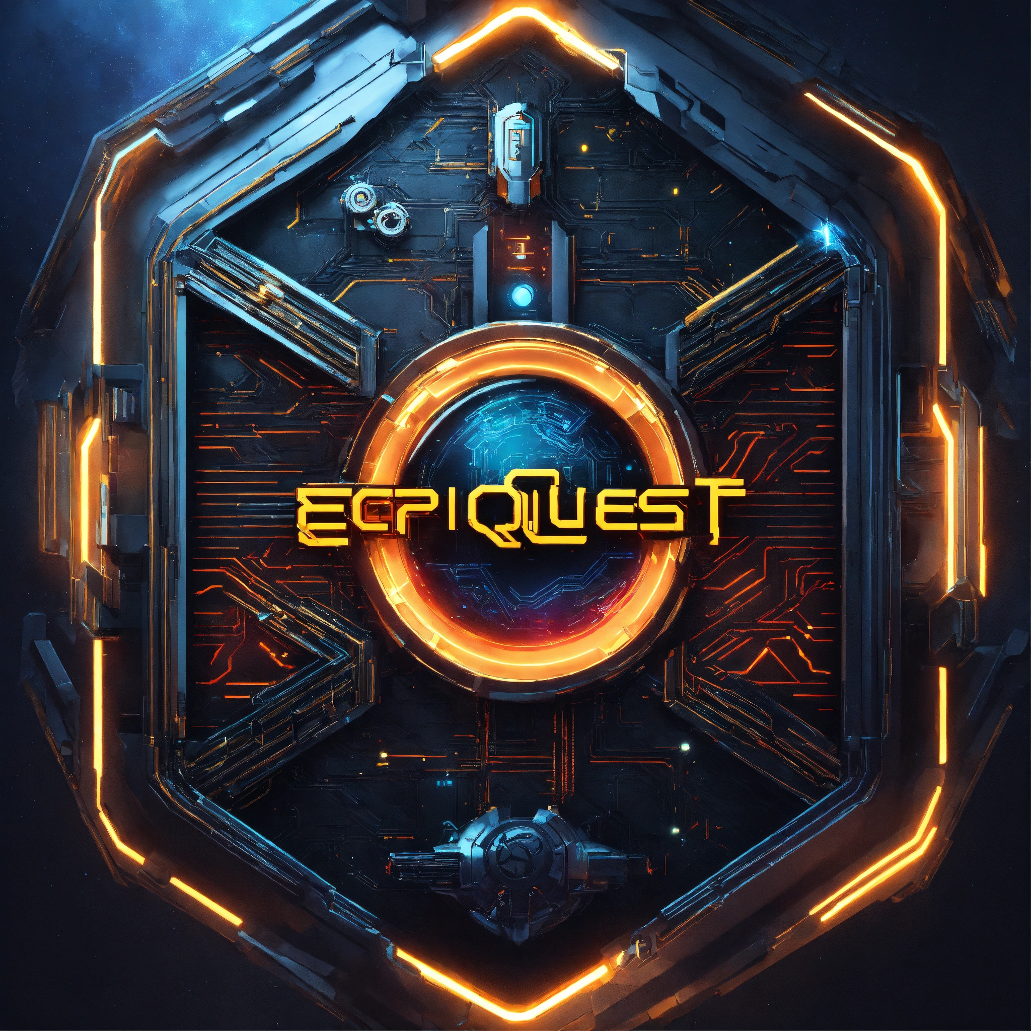 Lexica - Create a sci-fi-inspired logo for 'EpicQuest' with a futuristic and mechanical ...