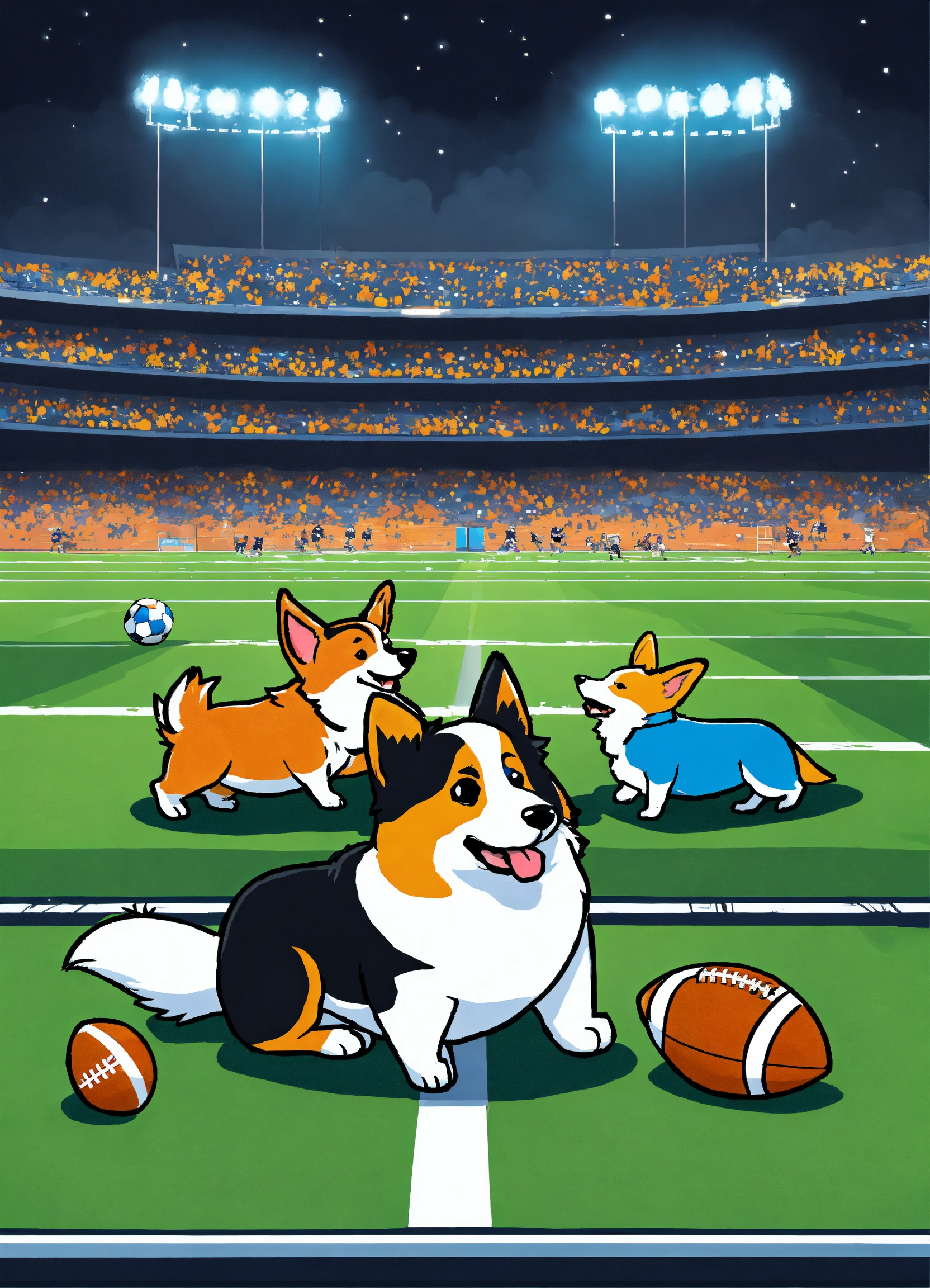 Lexica - 2 cartoon black tri colored corgis only with different ...