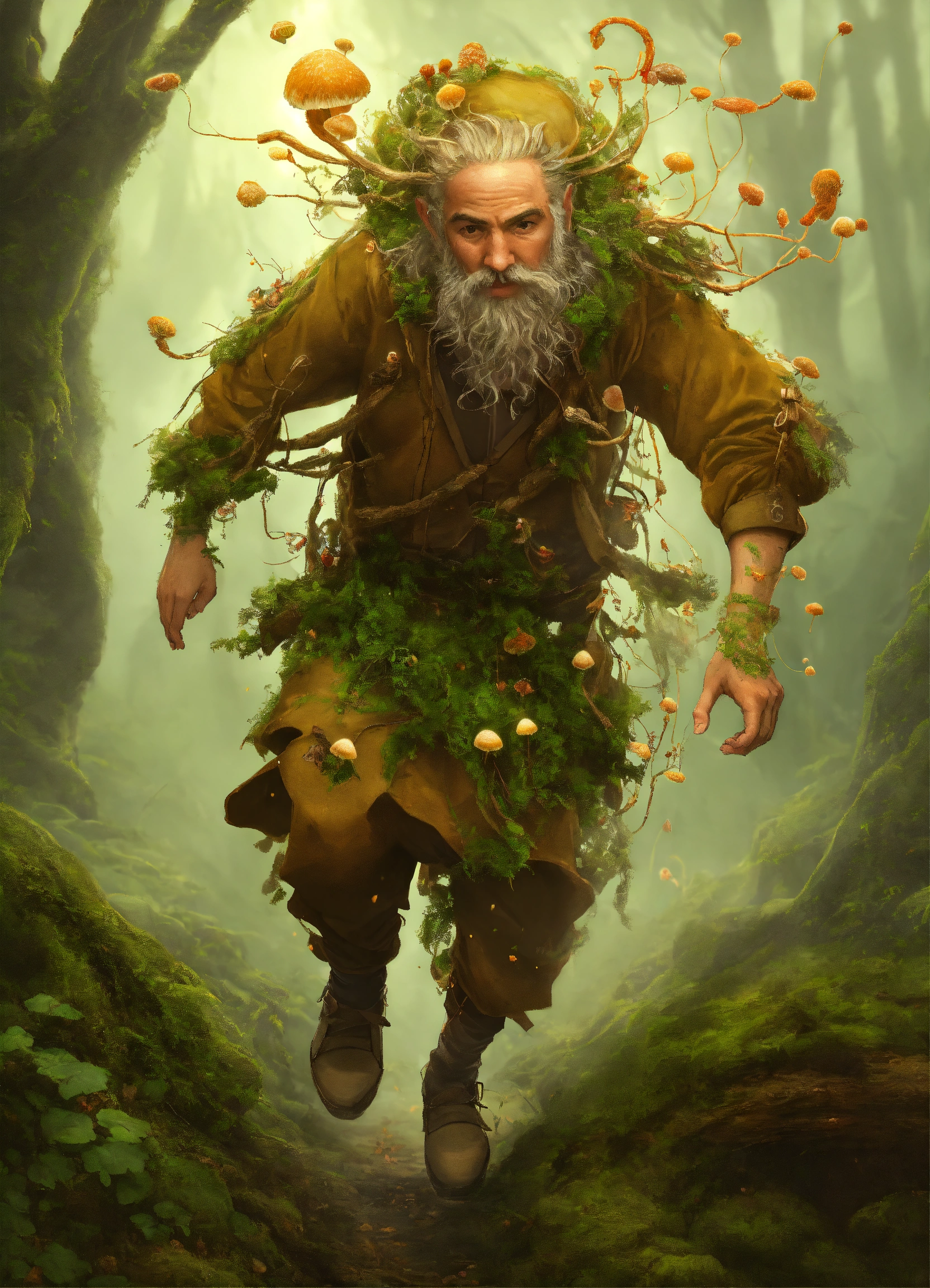 Lexica - Handsome willowy hermit druid running and jumping enveloped in ...