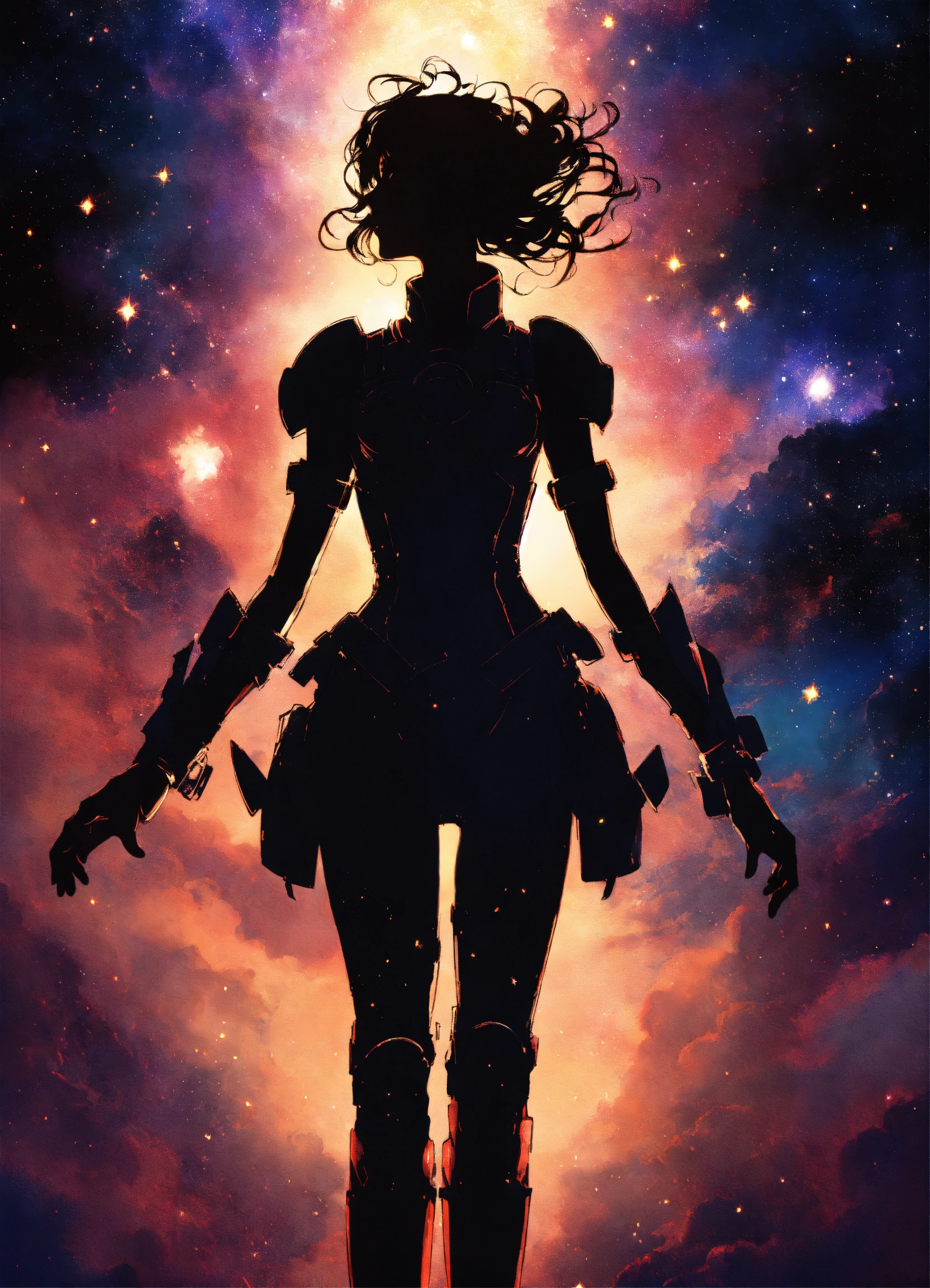 Lexica - Silhouette of inner cosmos woman, celestial armor, suspended ...