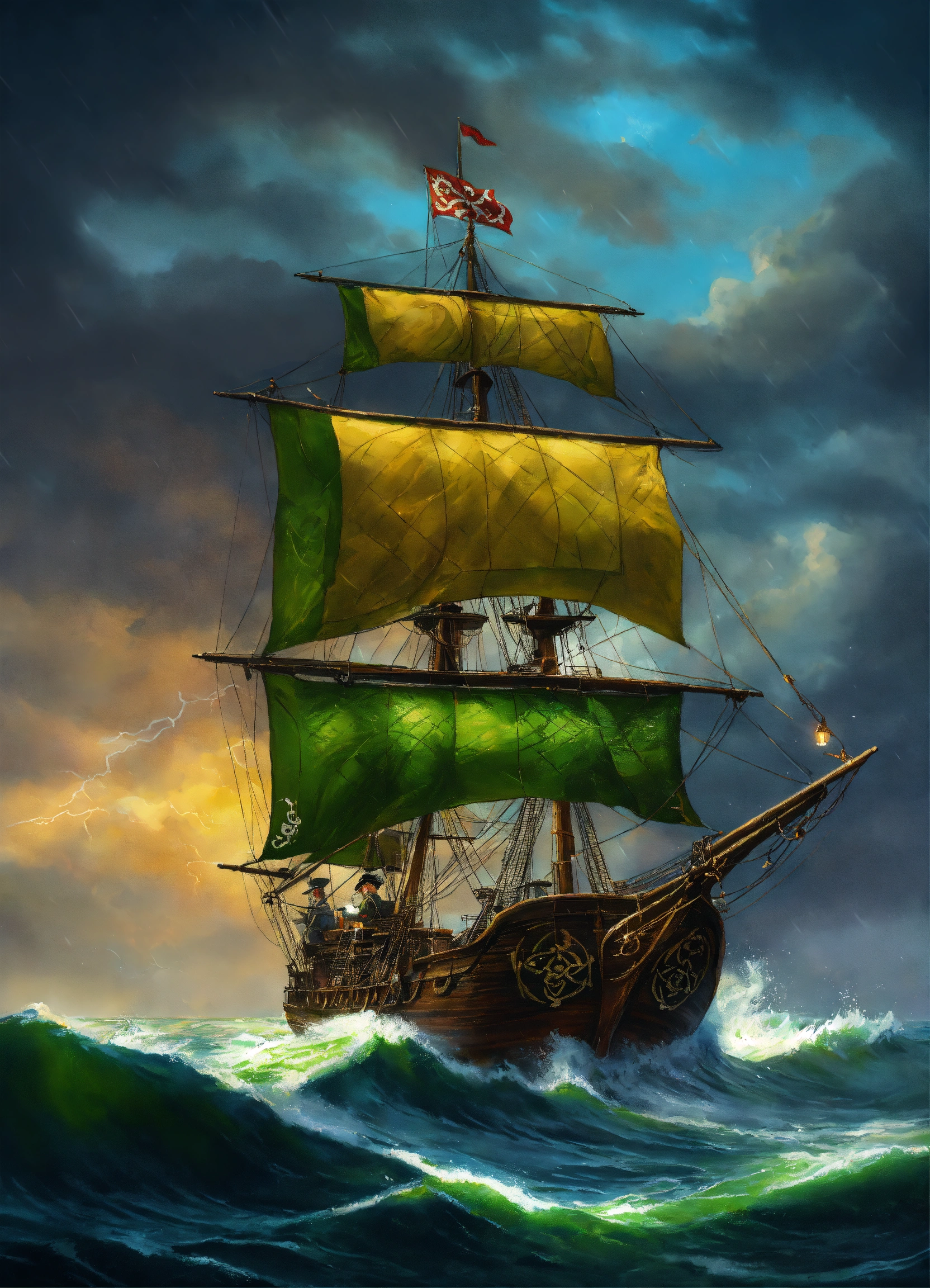 Lexica - A painting of a celtic pirate on the ocean during a storm ...