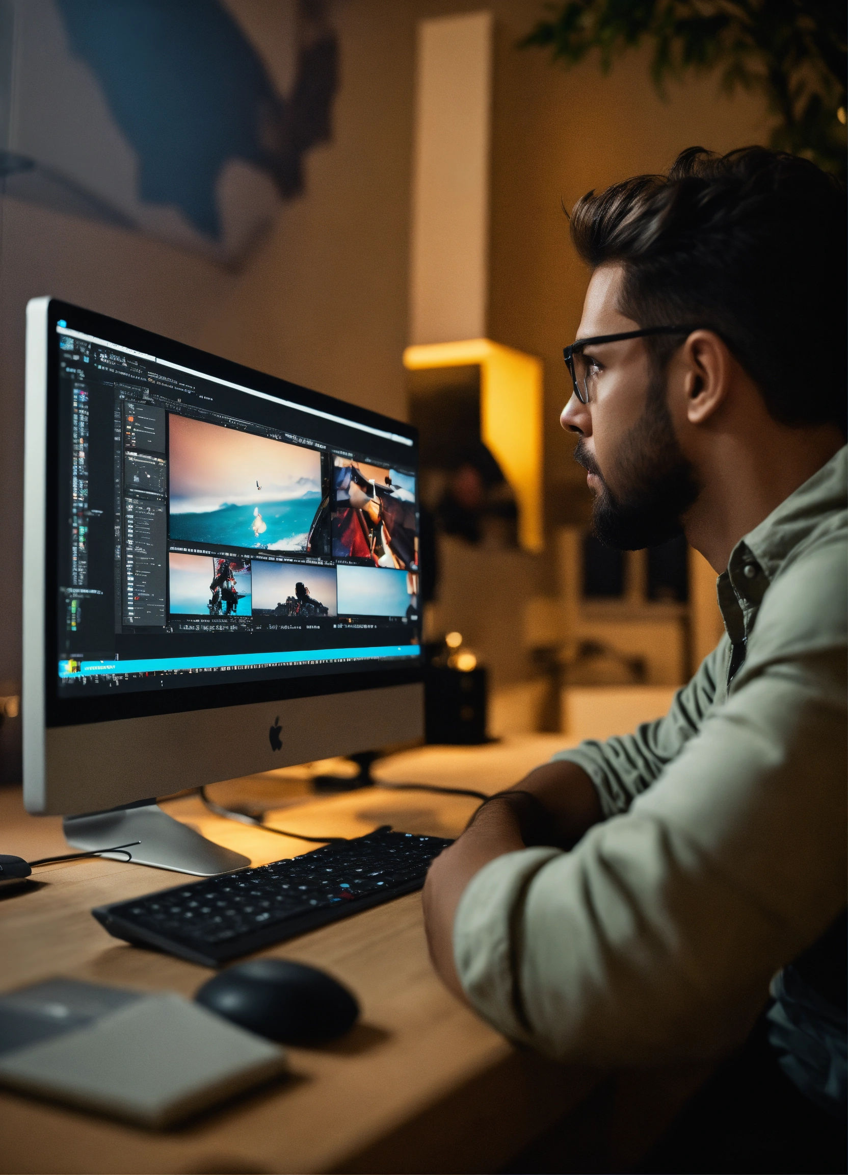 Lexica - Man editing vidoe on pc orizontal images fullhd real