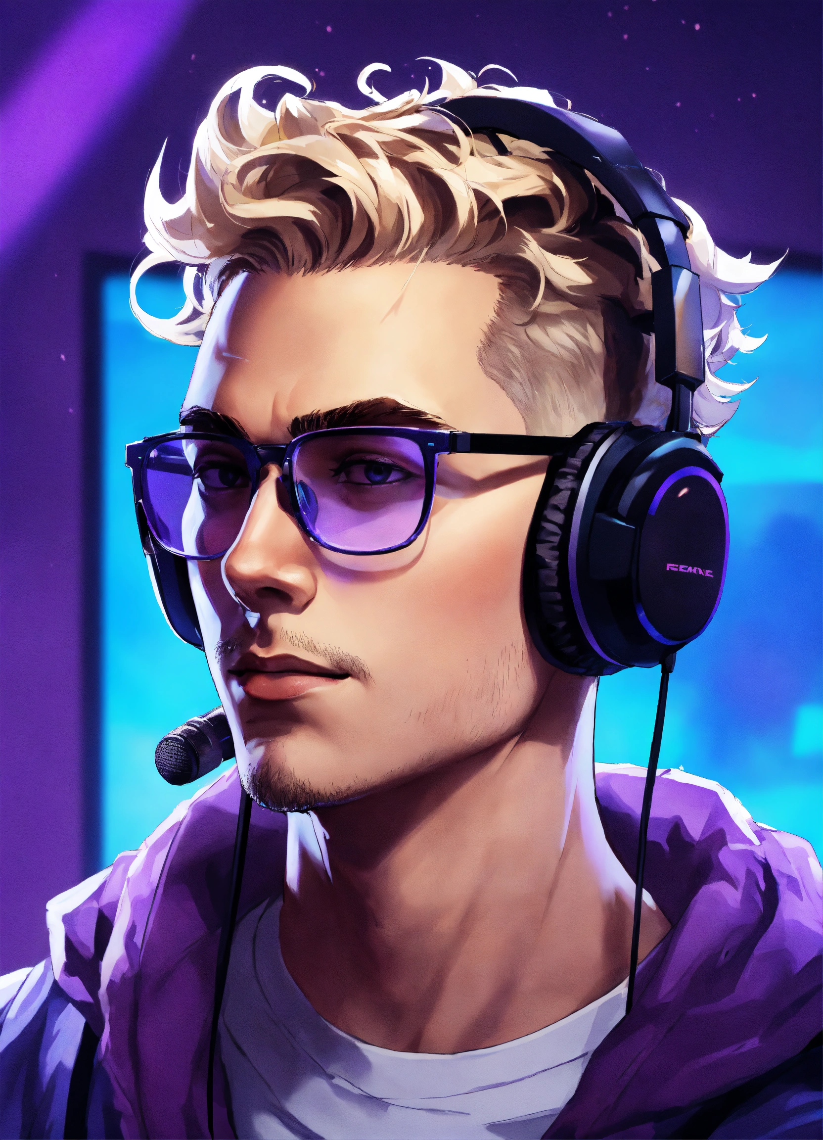 Lexica - A male gaming streamer, blonde hair, clean shaved, short wavy ...