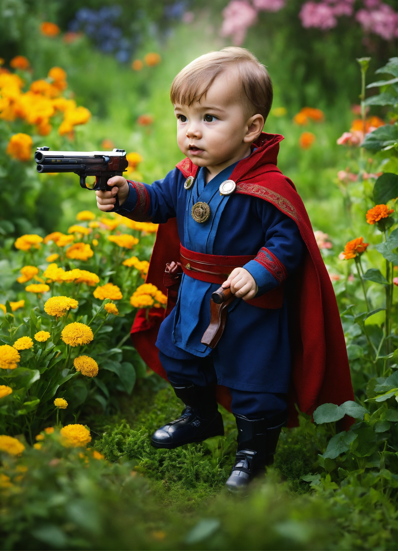 Lexica - Realistic, baby doctor strange playing gun, in the garden ...
