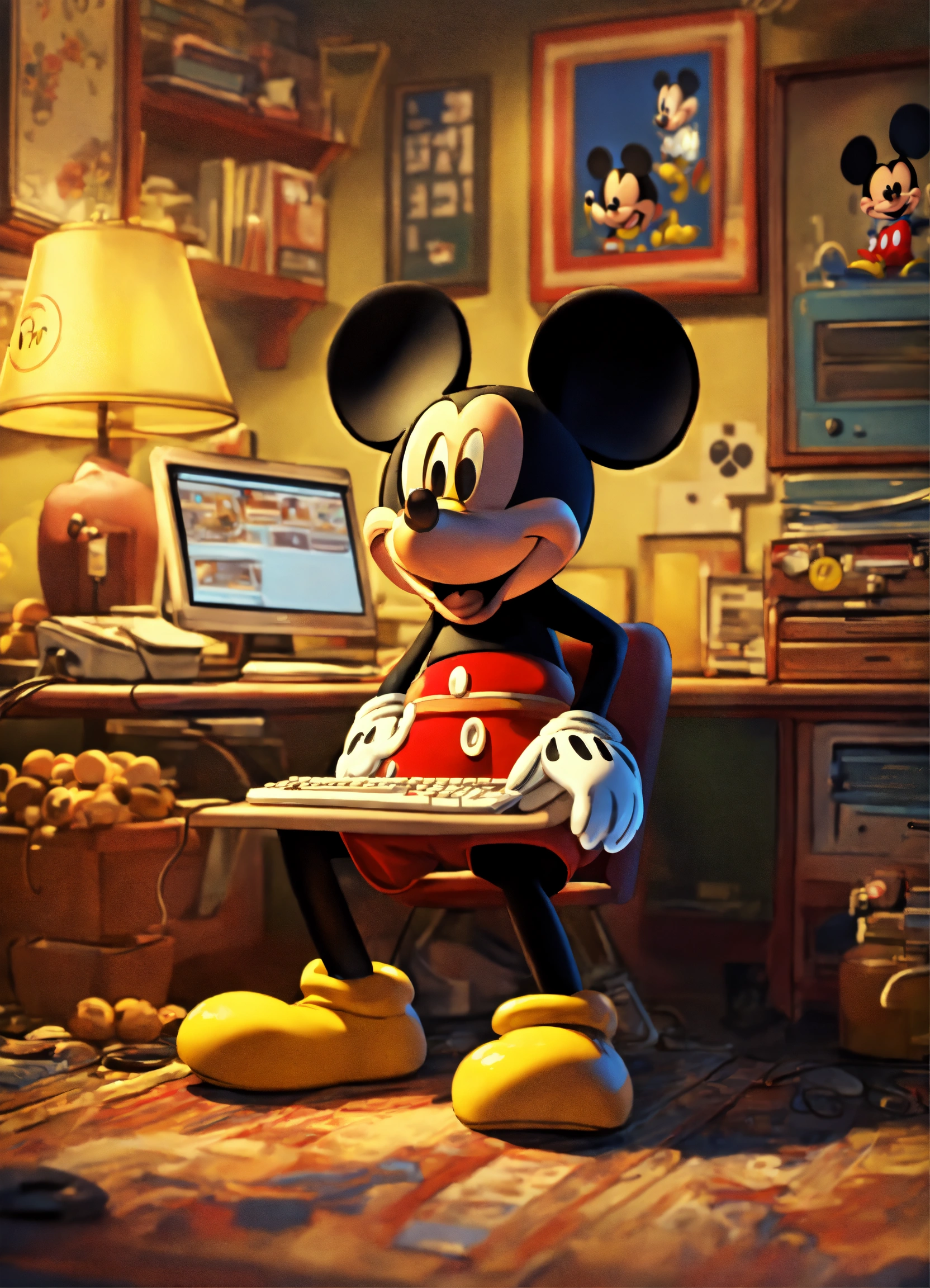 Lexica - 2d mickey mouse sitting at the computer, 8 k, high detail ...