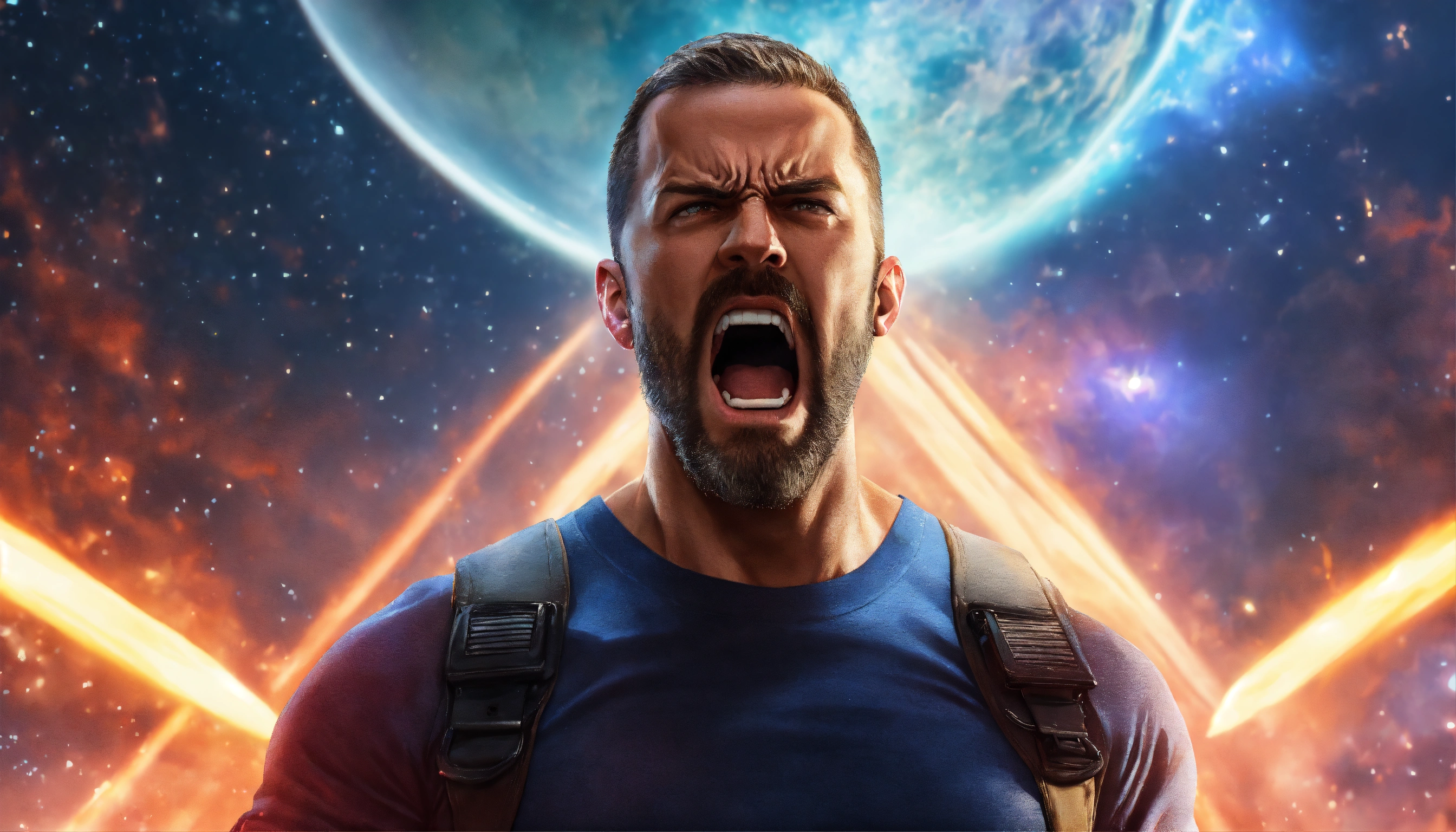 Lexica - Very angry yelling man, crew cut, no beard, universe in ...