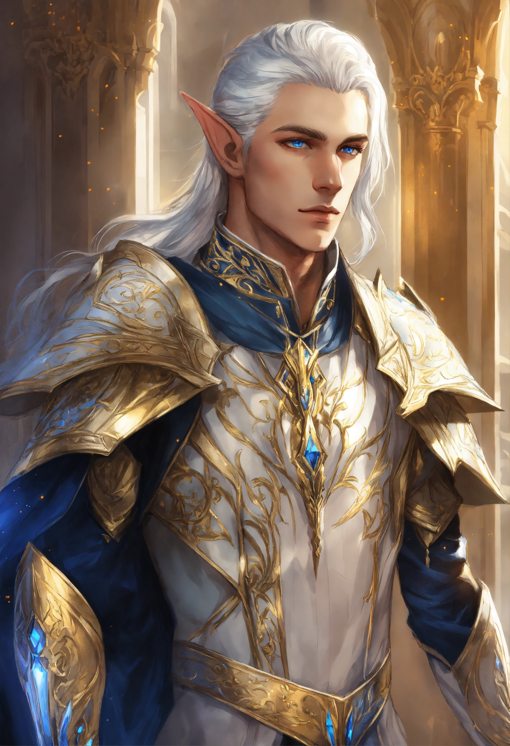 Lexica Drawing Of An Elf King Royalty Sci Fi Cybernetic White And Gold Royal Sci Fi Outfit