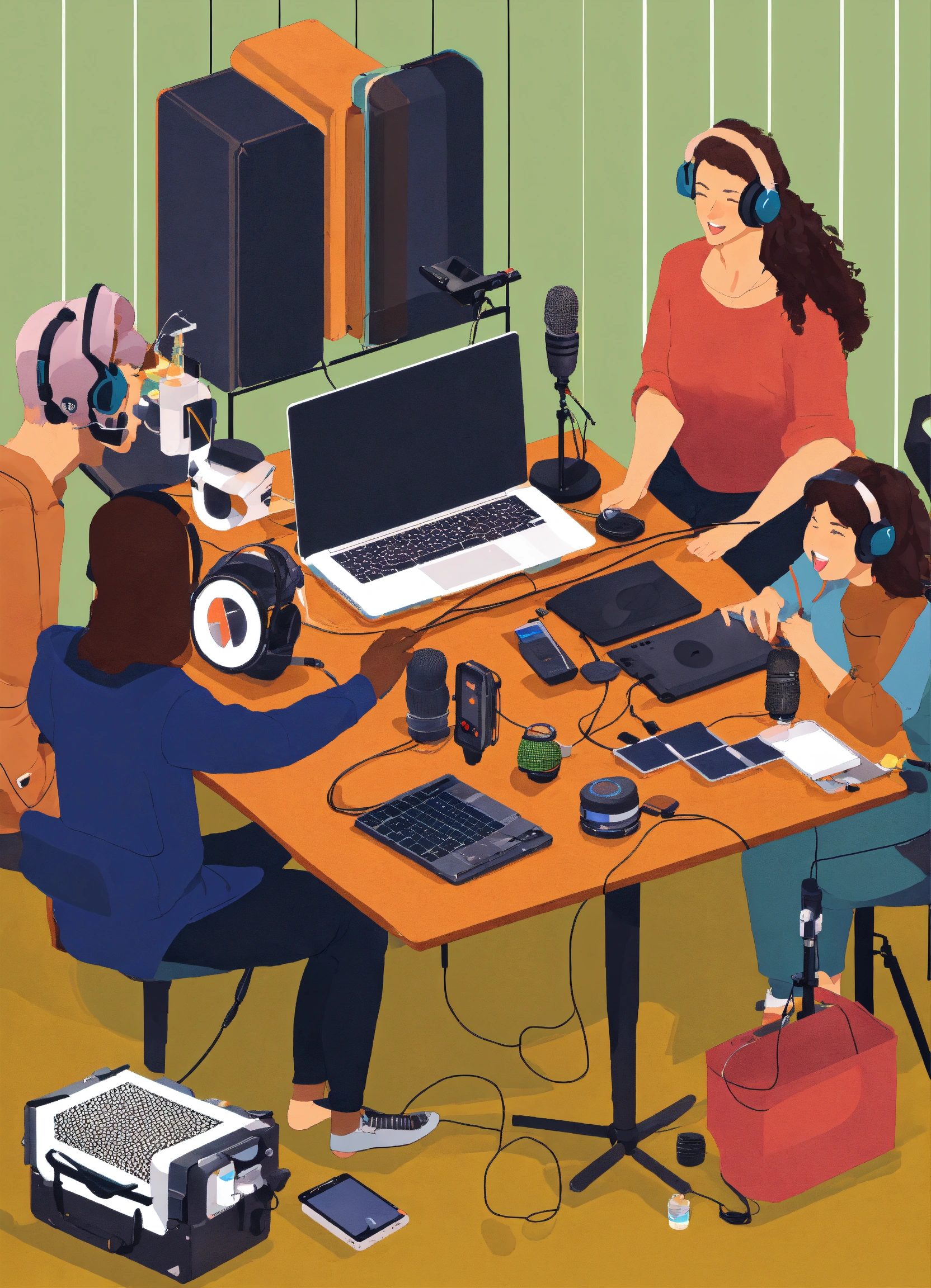 Lexica - A group of people making a podcast. With podcasting equipment ...
