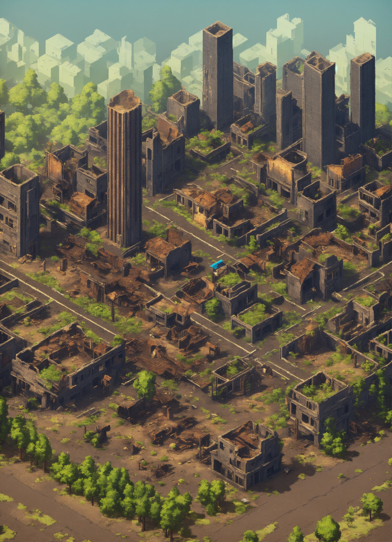 Lexica - Simple pixel apocalyptic city ruins from above