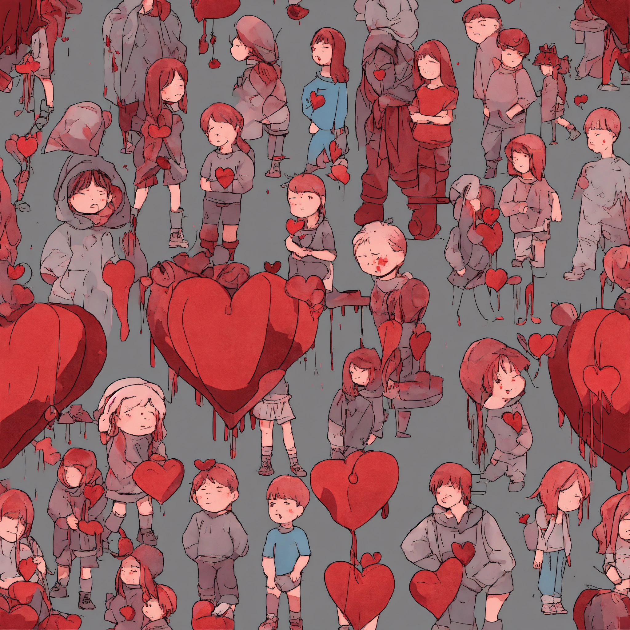 Lexica - Please generate a drawing of a big group of sad children and ...