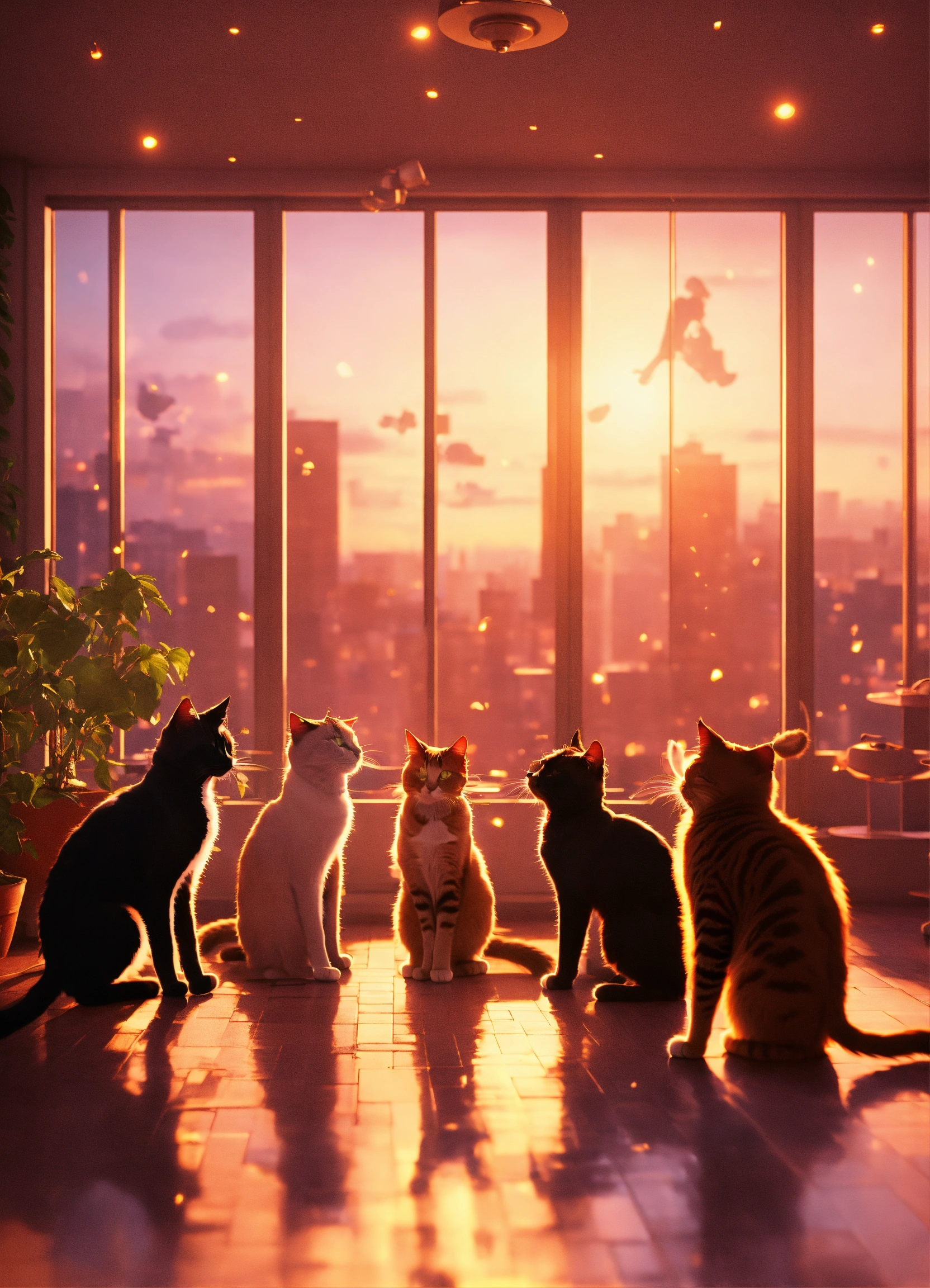 Lexica - A group of cats having a dance party in a high-rise apartment ...