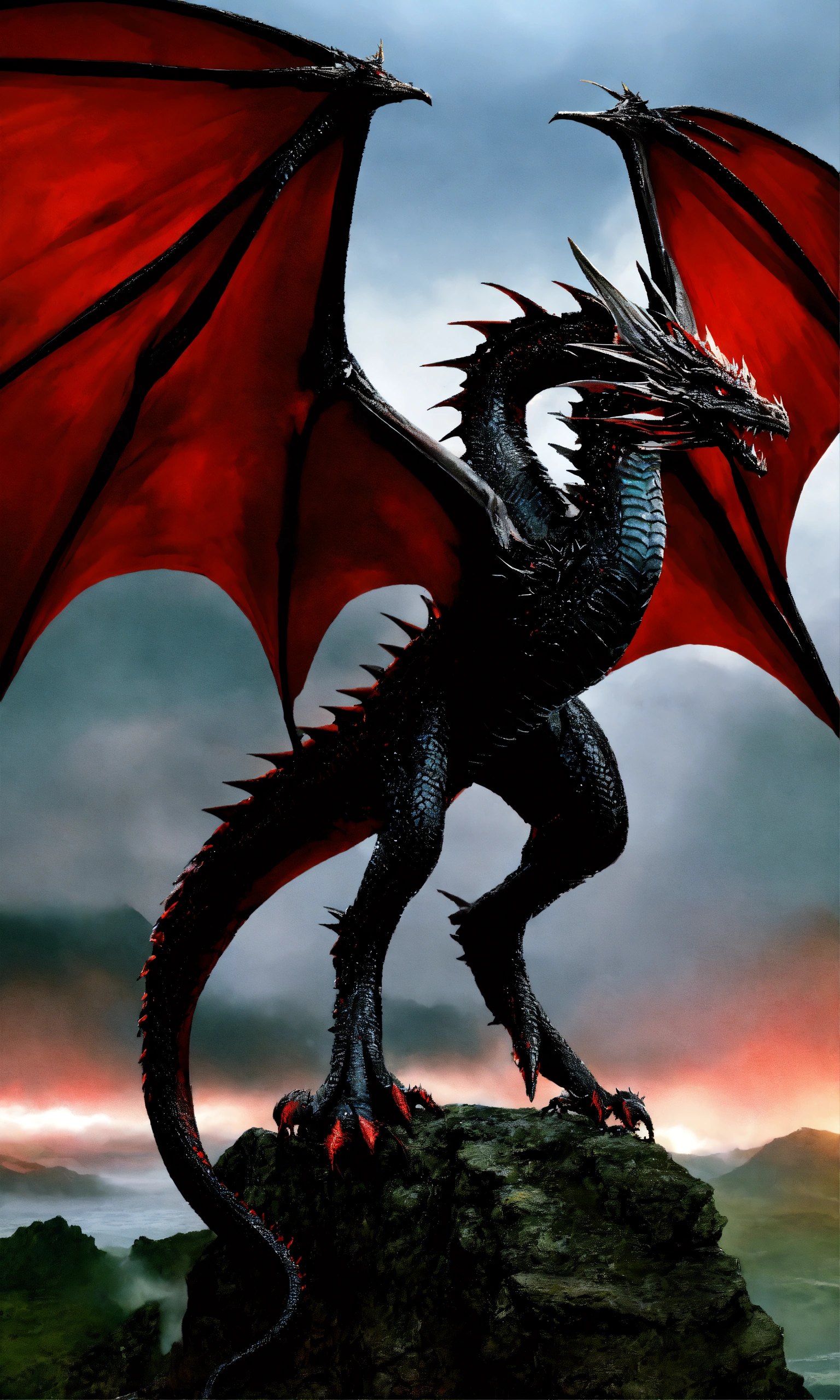 Lexica - Black and crimson red dragon long neck and huge wings lord of ...