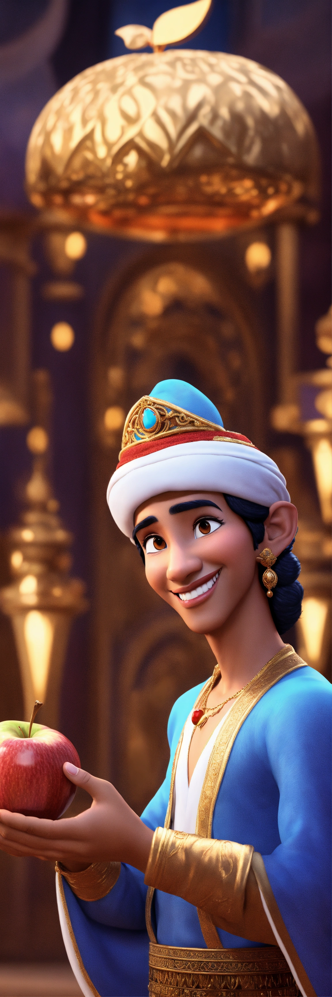 Lexica - 3d cartoon disney aladdin genie Sheikh in white ḥaṭṭah holding ...