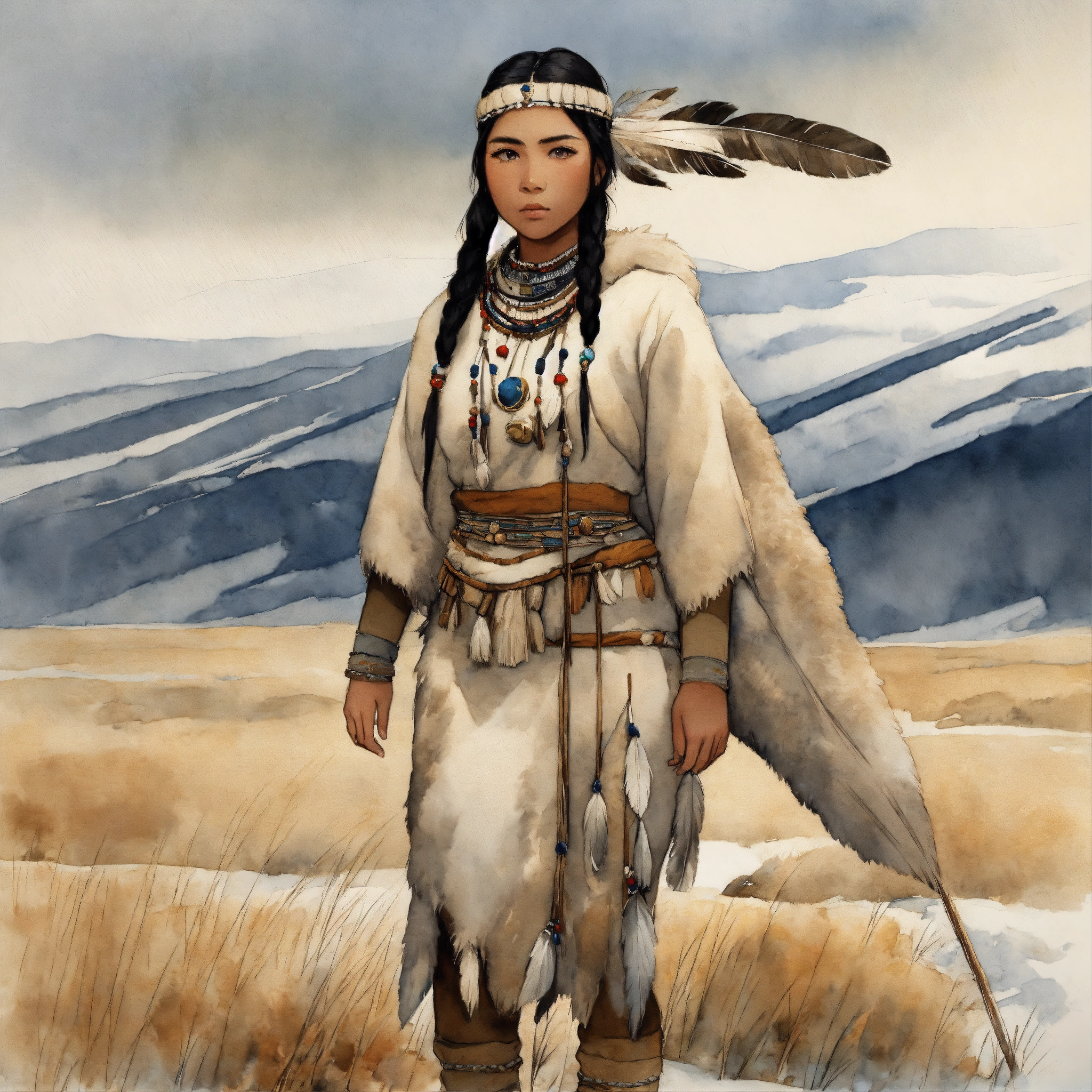 Lexica - Full body Illustration of an inuit woman, young, 18 years old ...
