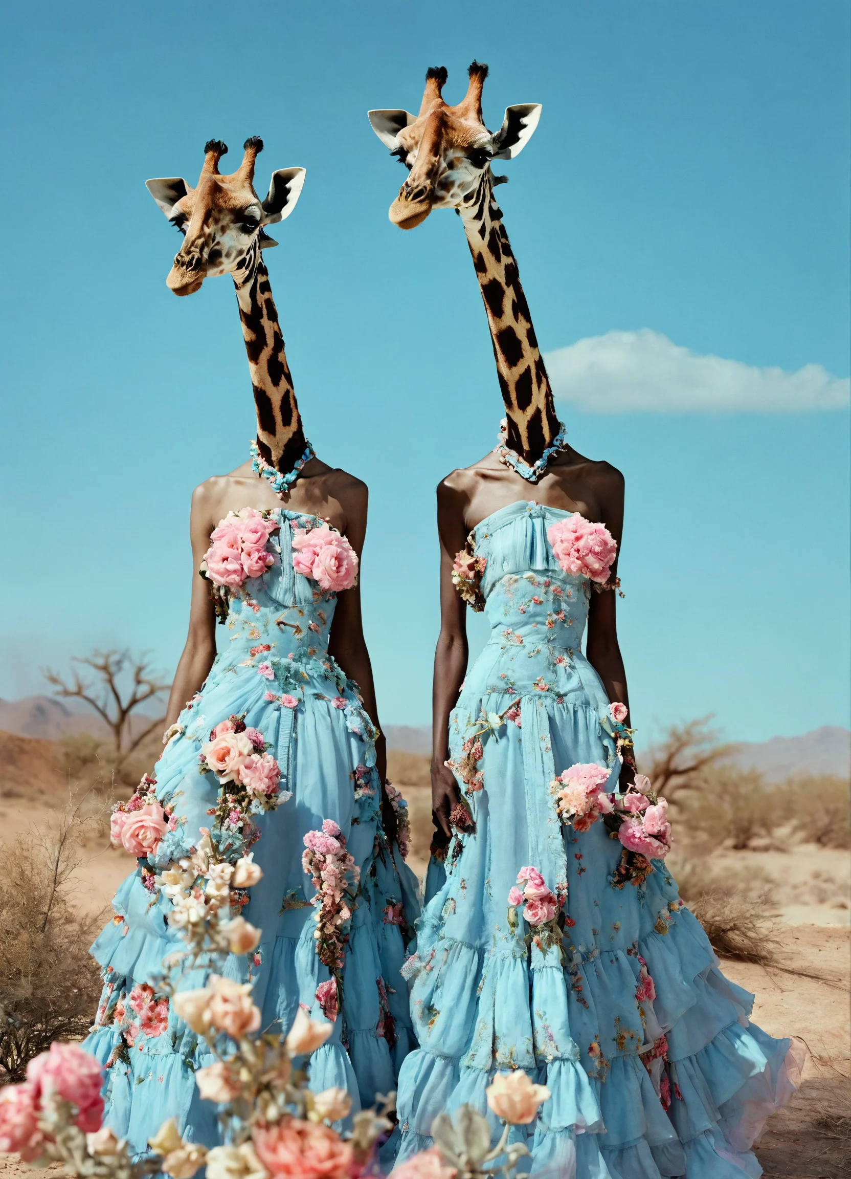 Lexica - A vogue photoshoot of two giraffes with long necks wearing ...