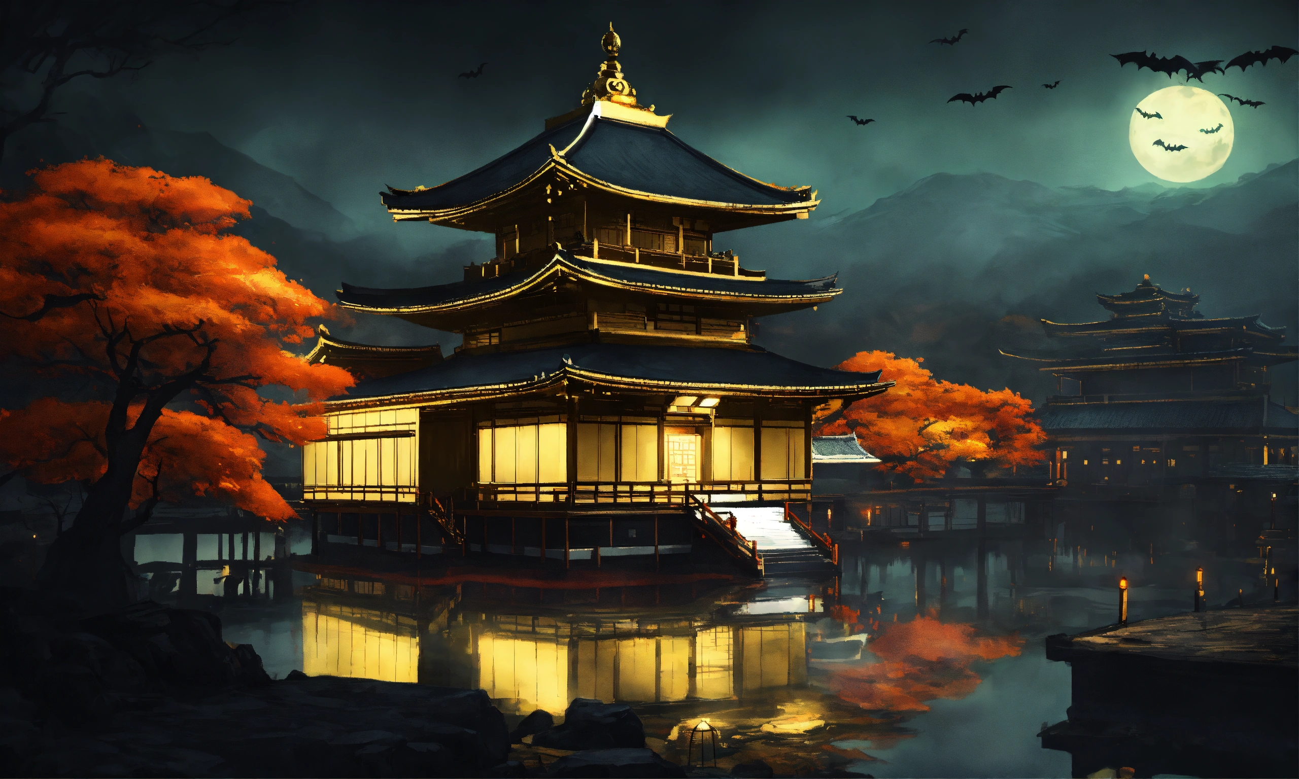 Lexica - Dark and mysterious, scary, gloomy Japanese golden temple ...