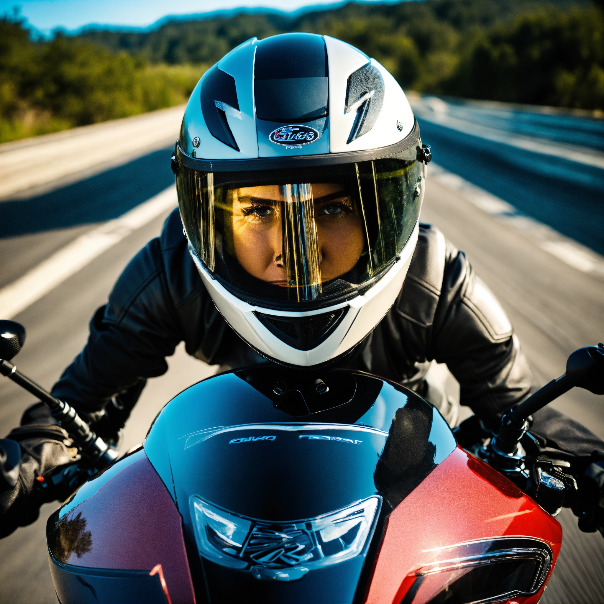 Lexica - A photo of a motorcycle rider wearing a helmet. The rider is ...