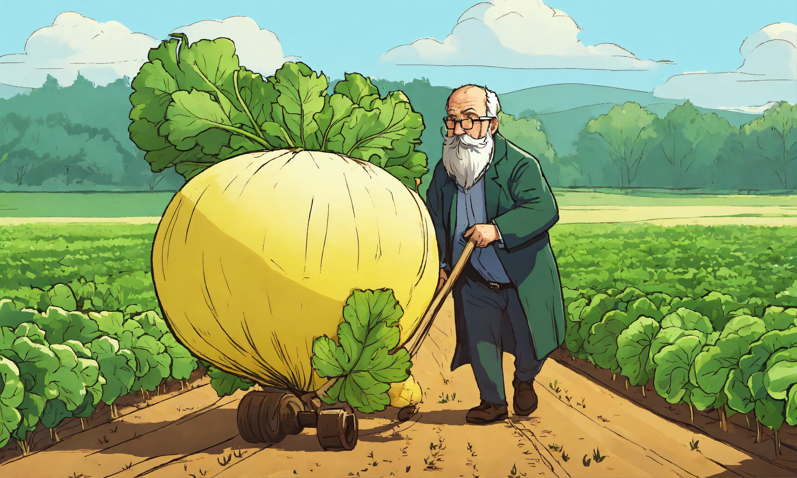 Lexica - Cartoon style giant yellow turnip with huge green leaves in ...
