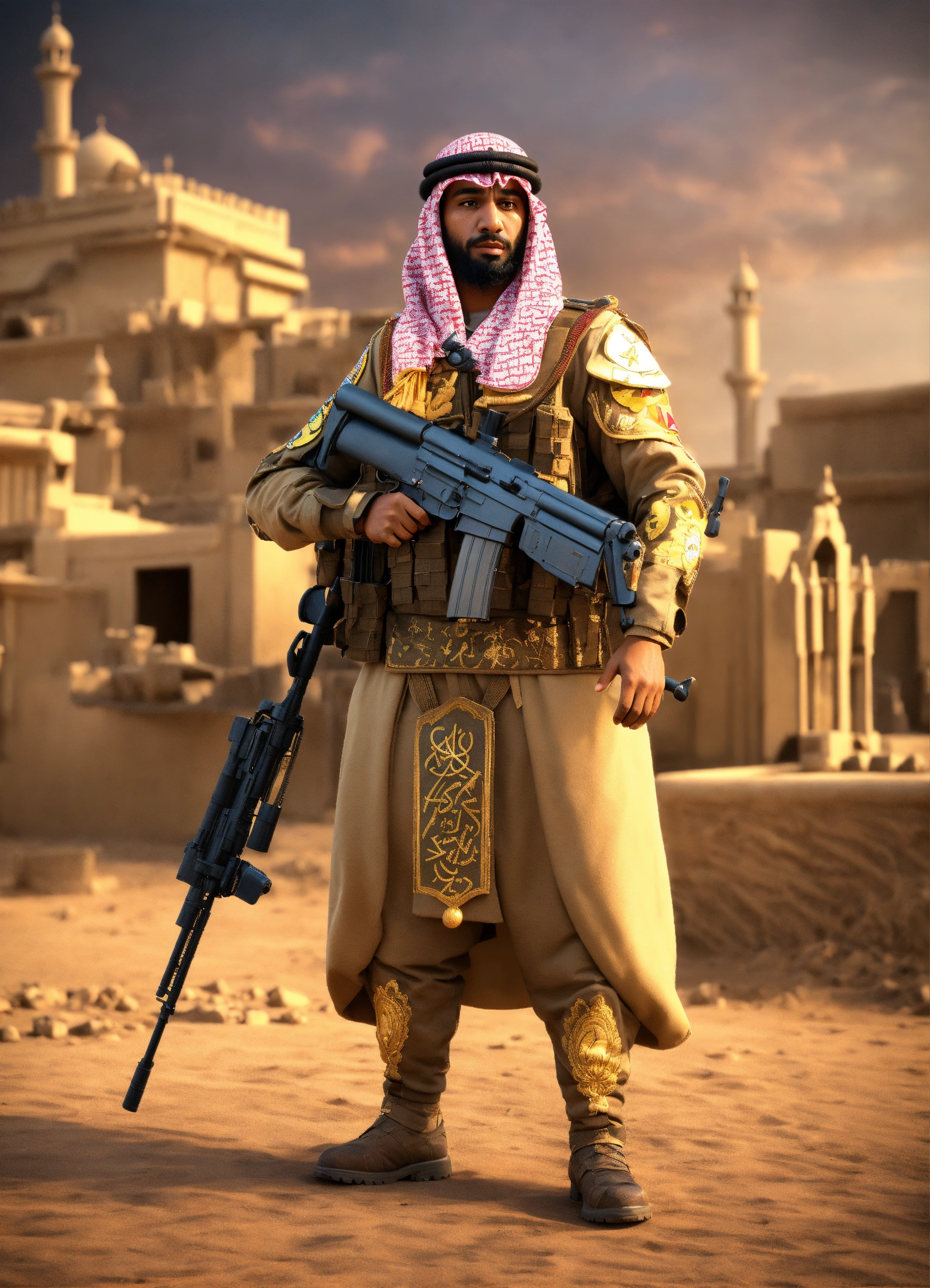 Lexica - Arab, moslem, mascot 3d, war , commander , troops