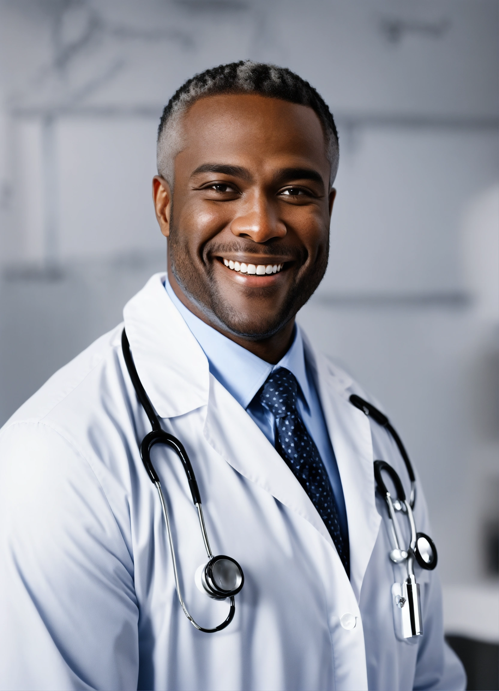 Lexica - A black man doctor grey hairs smiling for a picture with a ...