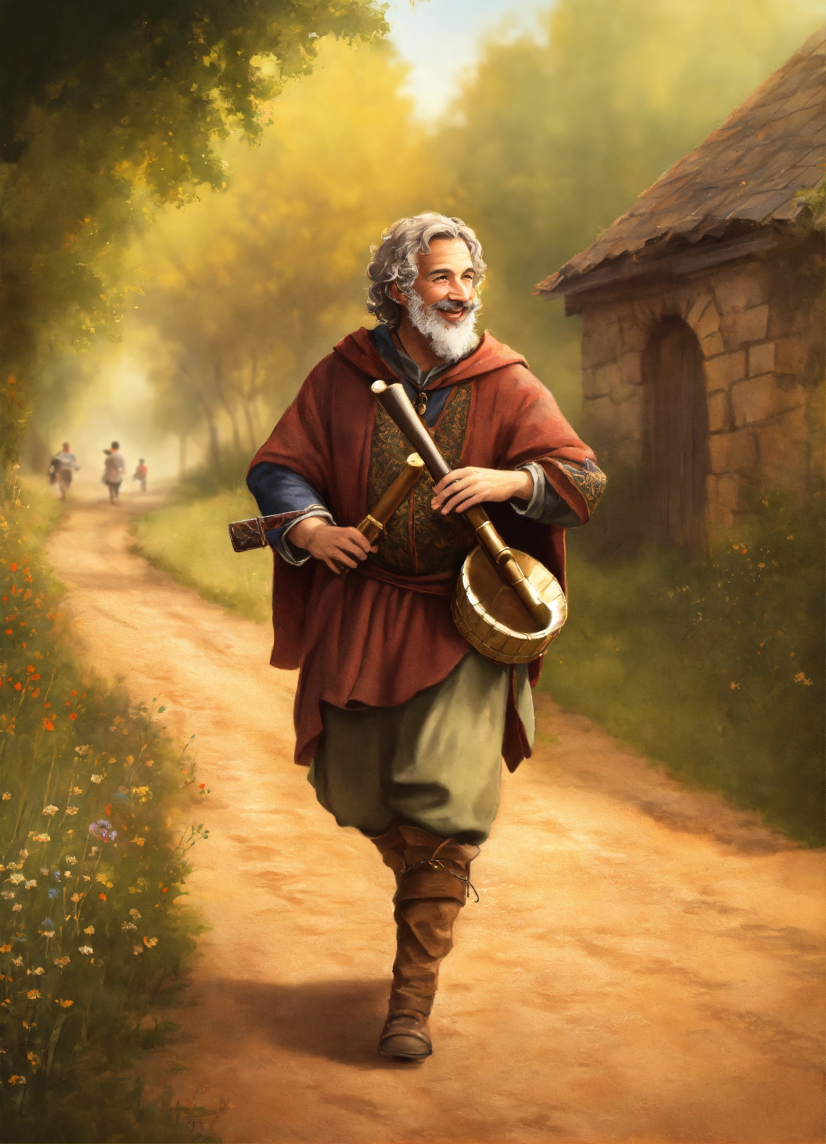 Lexica - Illustrated realistic, happy man from medieval ages, walking ...