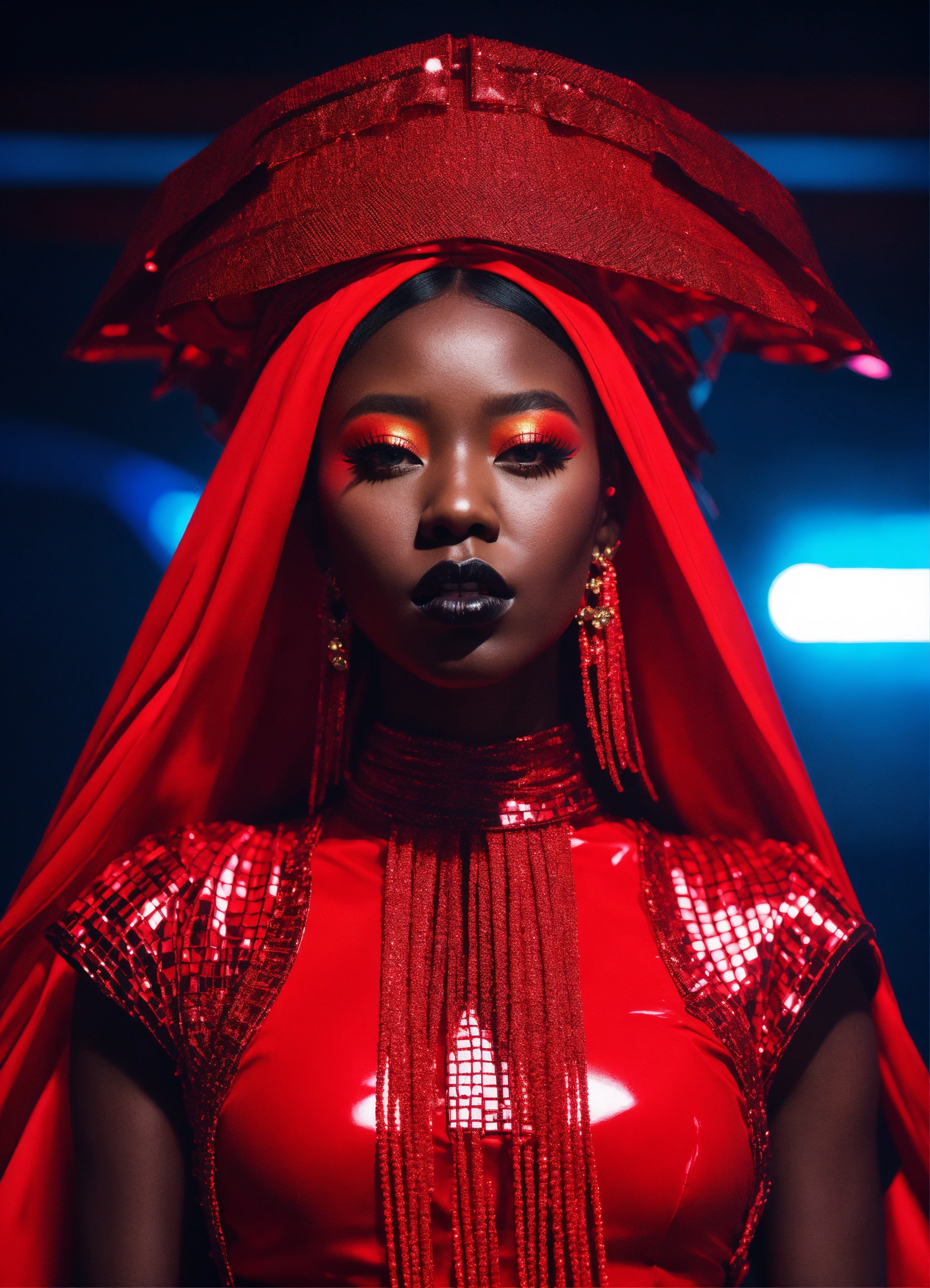 Lexica - A dark skin black female Kpop idol in a all red sleek ...