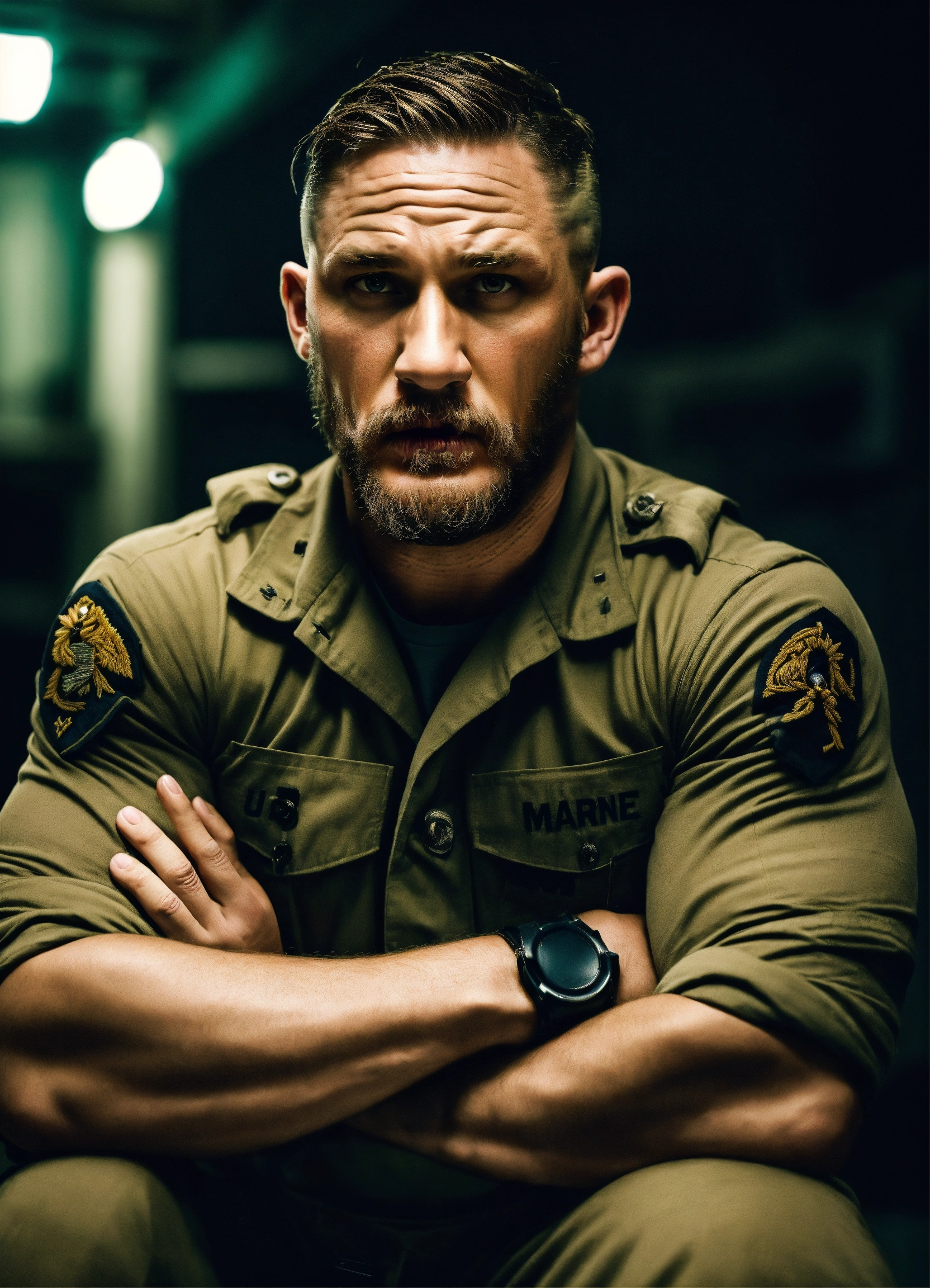 Lexica - Scared man, US Marine, FRONT VIEW, casual clothes, arms ...