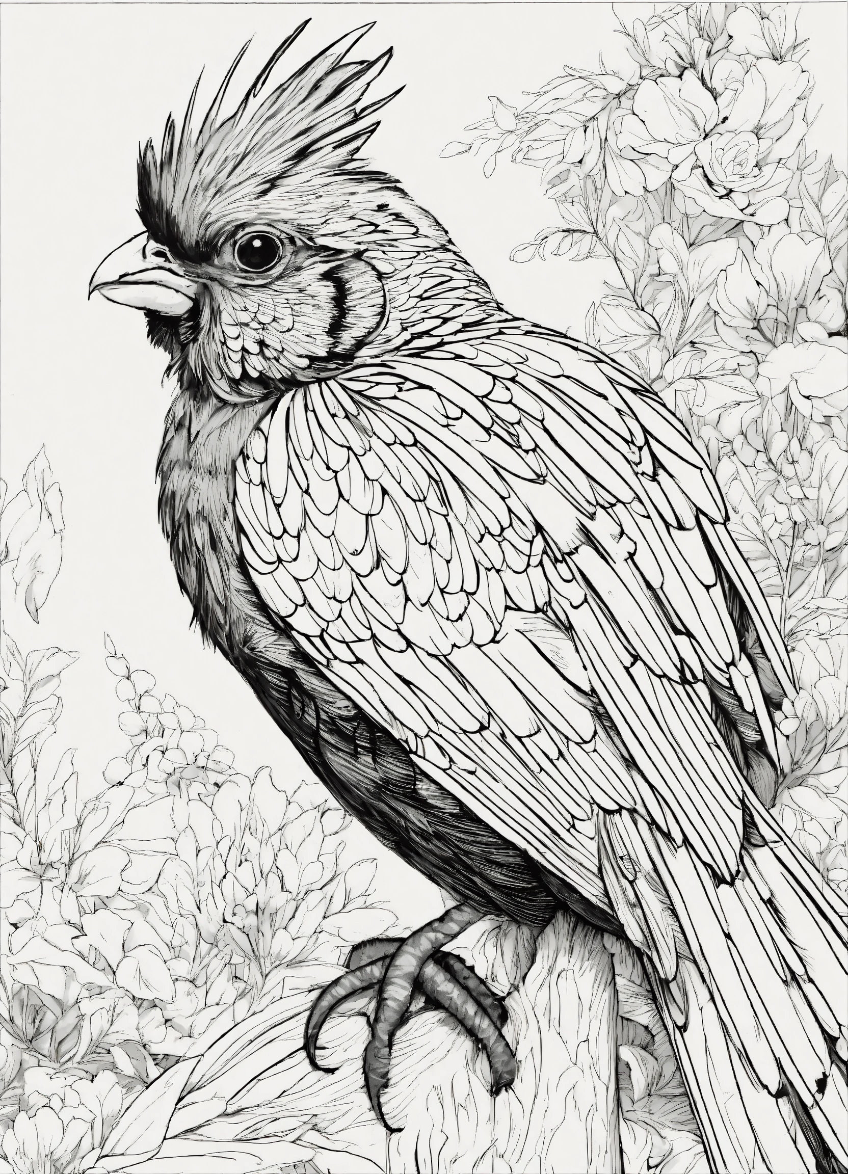 Lexica - Black and white bold line drawing, cockateil, white background