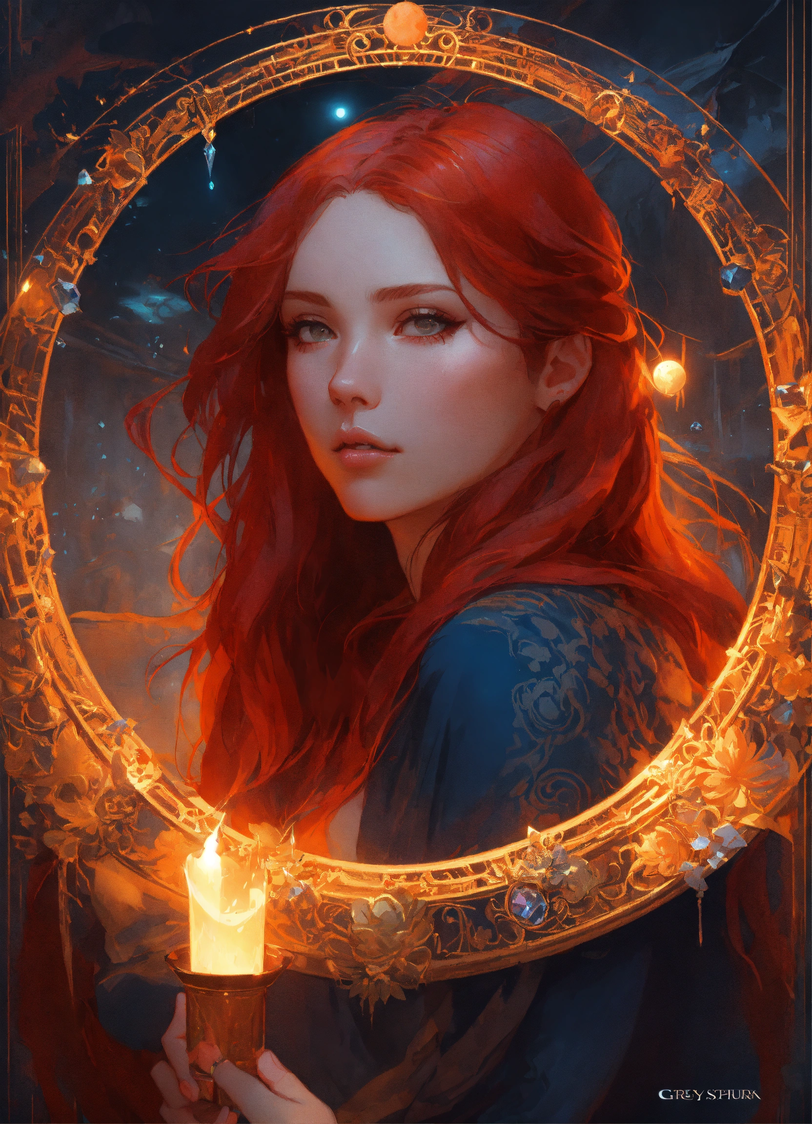 Lexica - Beautiful, red hair, psychic, long hair, mysterious moonlit ...