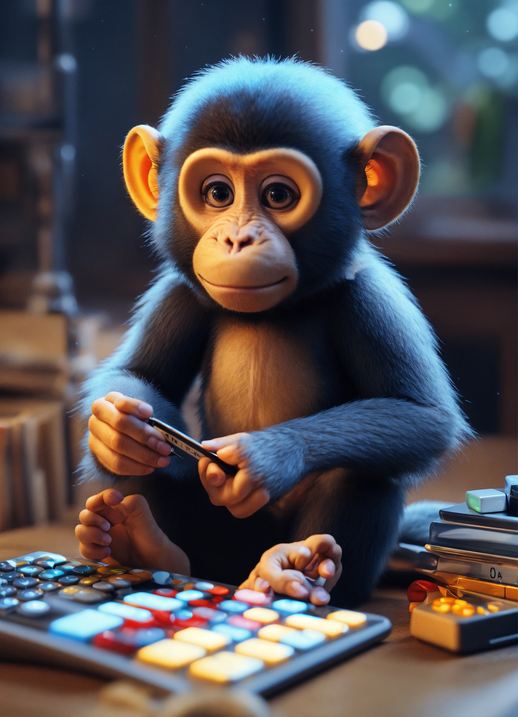 Lexica - A cute monkey using a calculator, doing math, stunning unreal ...