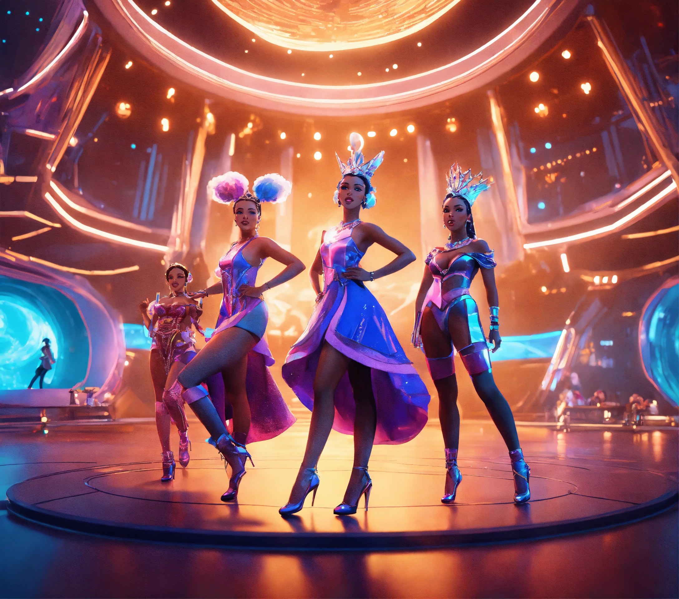 Lexica - 3 beautiful princesses in funky futuristic royal space attire ...