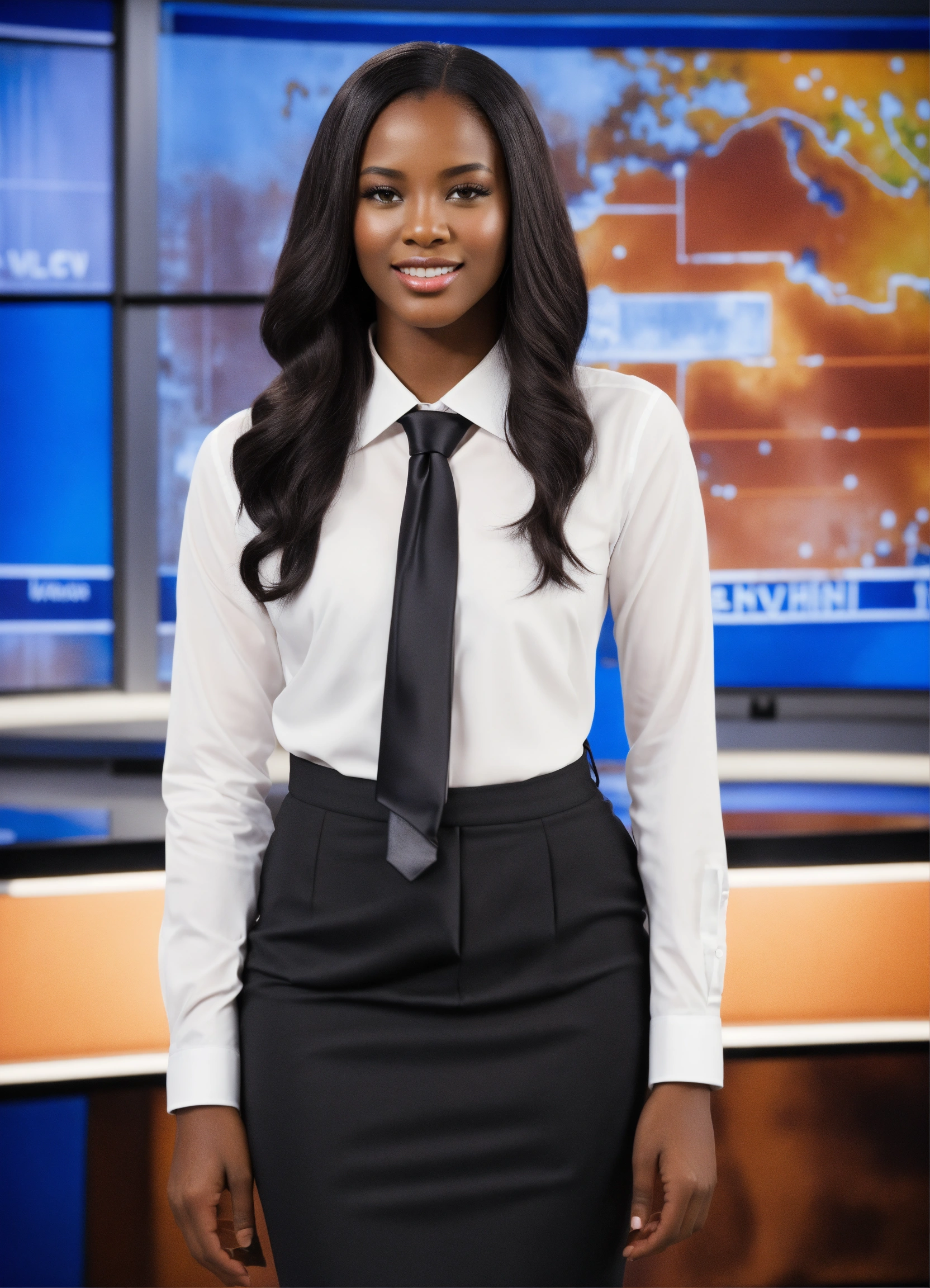 Lexica - Photo of a black female model, long hair, weather forecaster ...