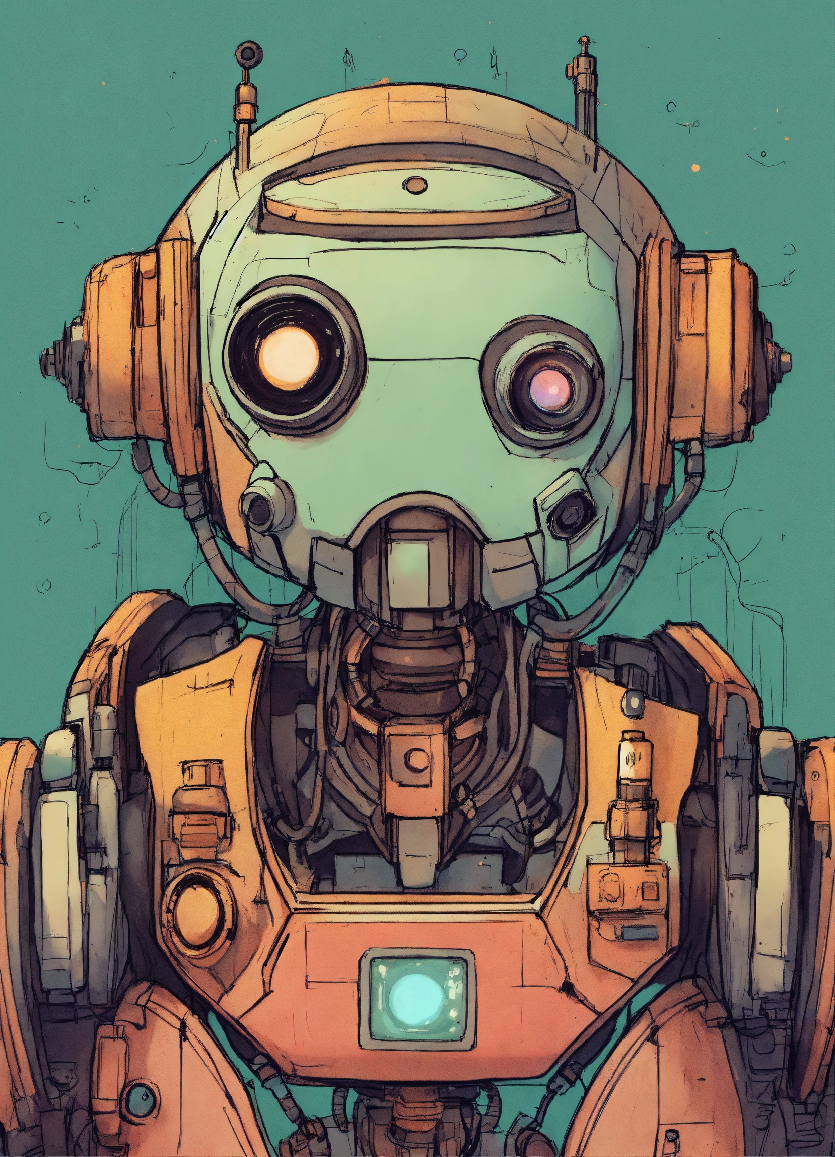 Lexica - Minimalist color sketch of sci-fi cute robot design in the ...