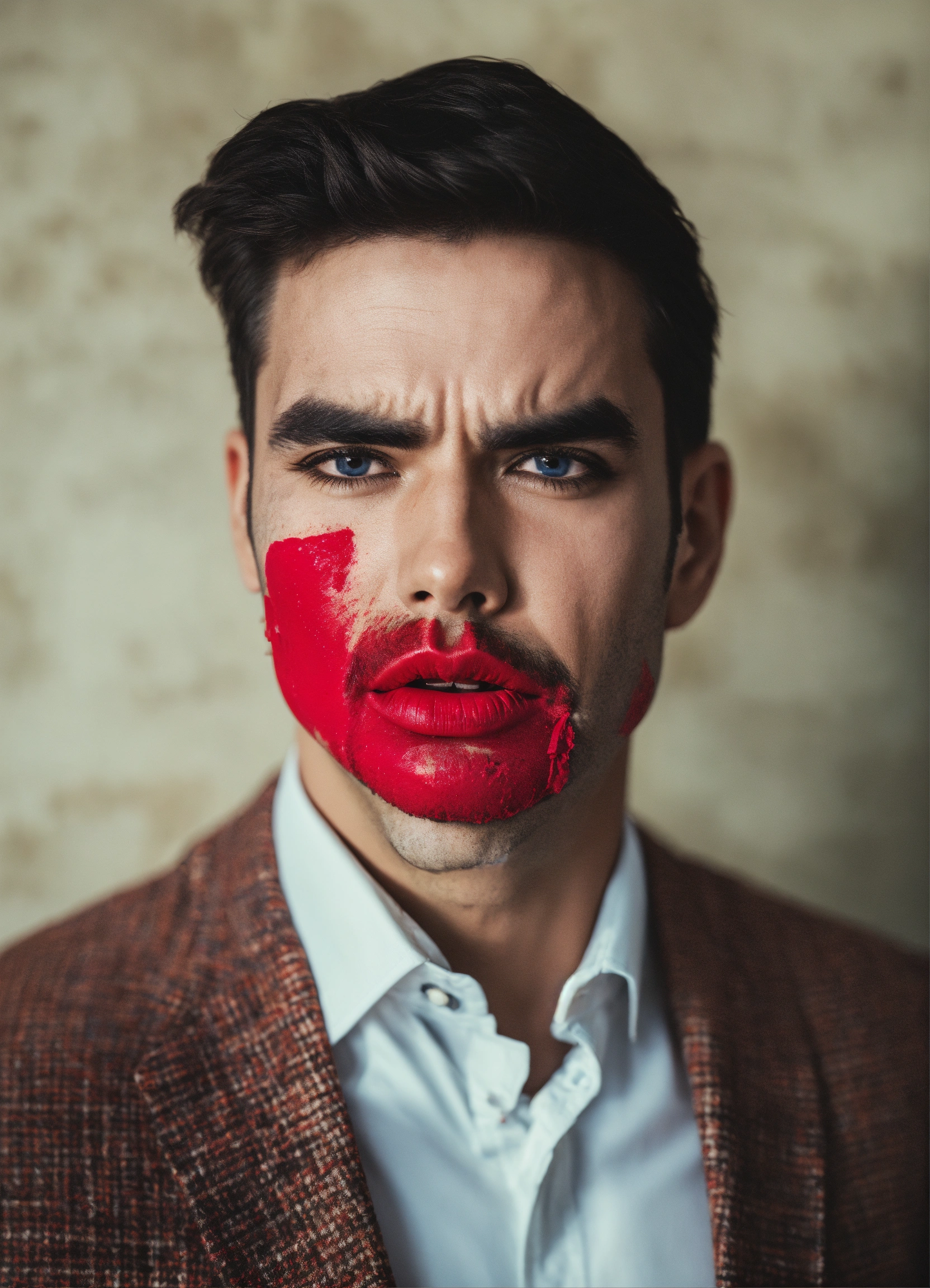 Lexica - A scolded man with lipstick on his face