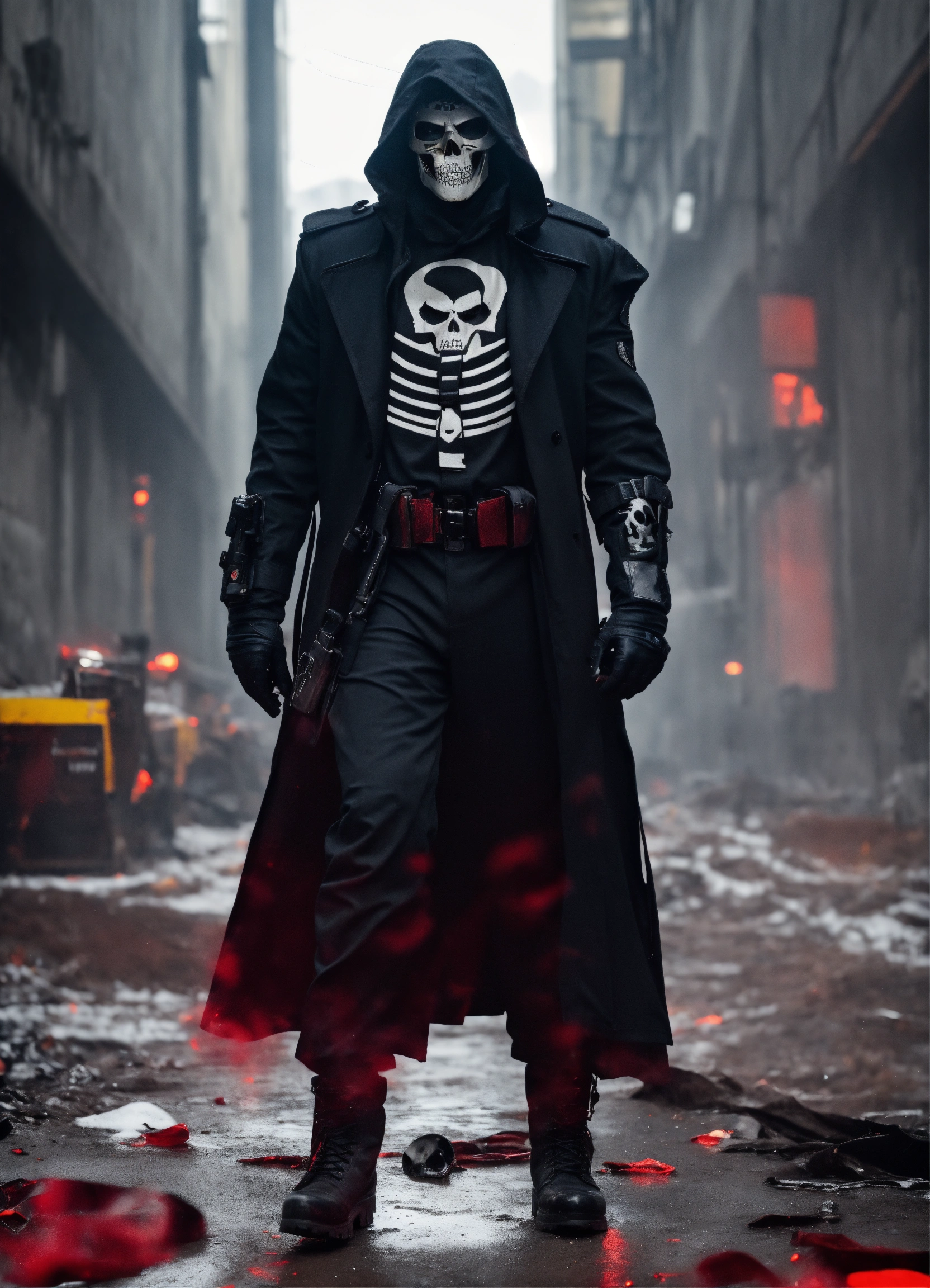 Lexica - A man wearing a full face mask that is black with a white ...