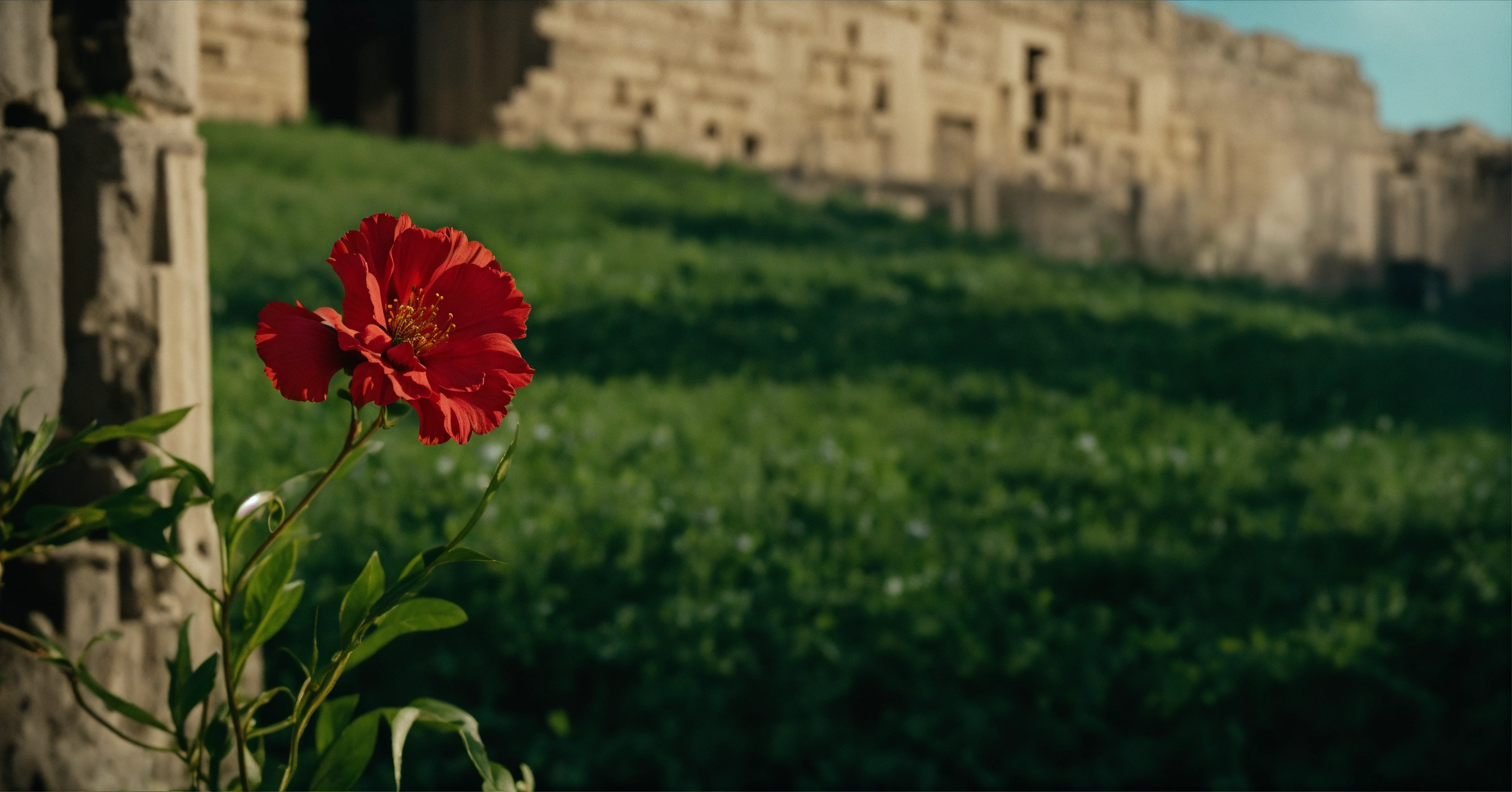 Lexica - A beautiful flower growing from ash in an ancient city, 35mm ...