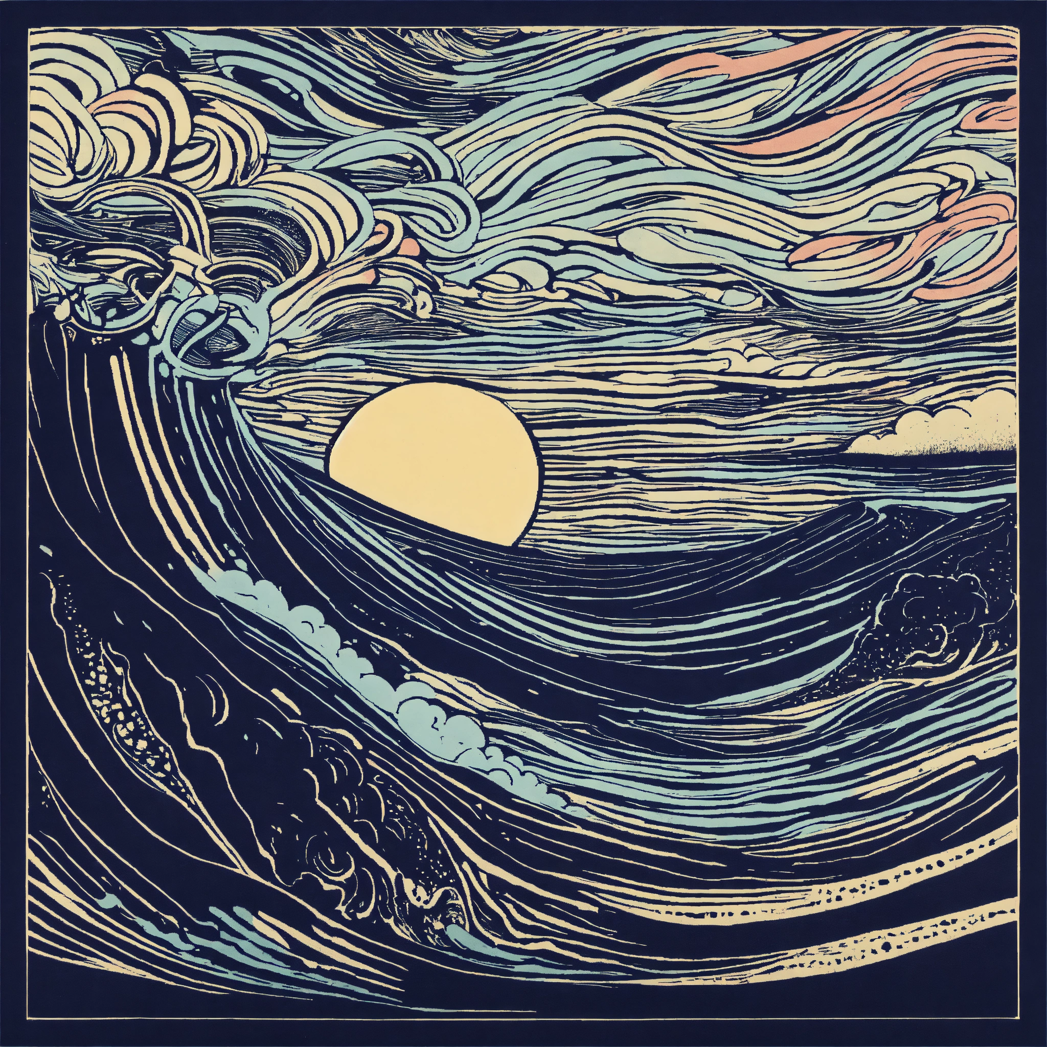 Lexica - Linocut, storm at sea, drawing abstract art, style inspired by ...