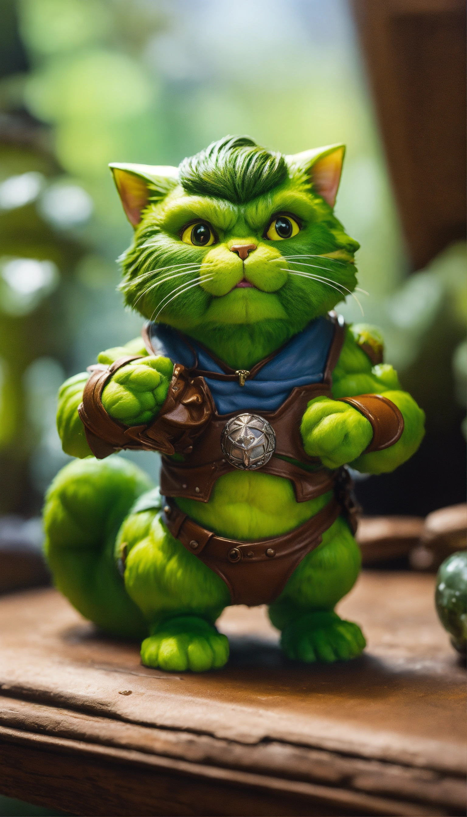 Lexica - Hulk themed Cute cat, cat adventurer figure, product shot, oil ...
